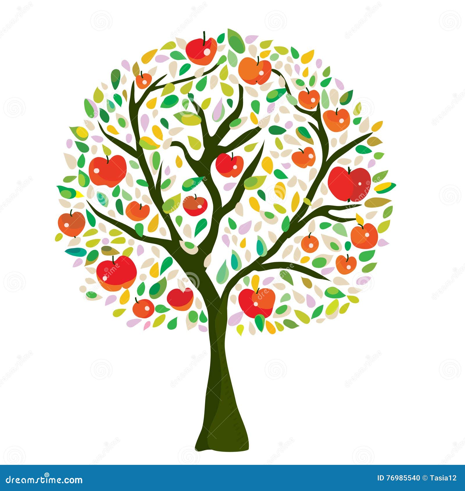 Apple-boom bij de herfst, vector illustratie. Illustration of appel ...