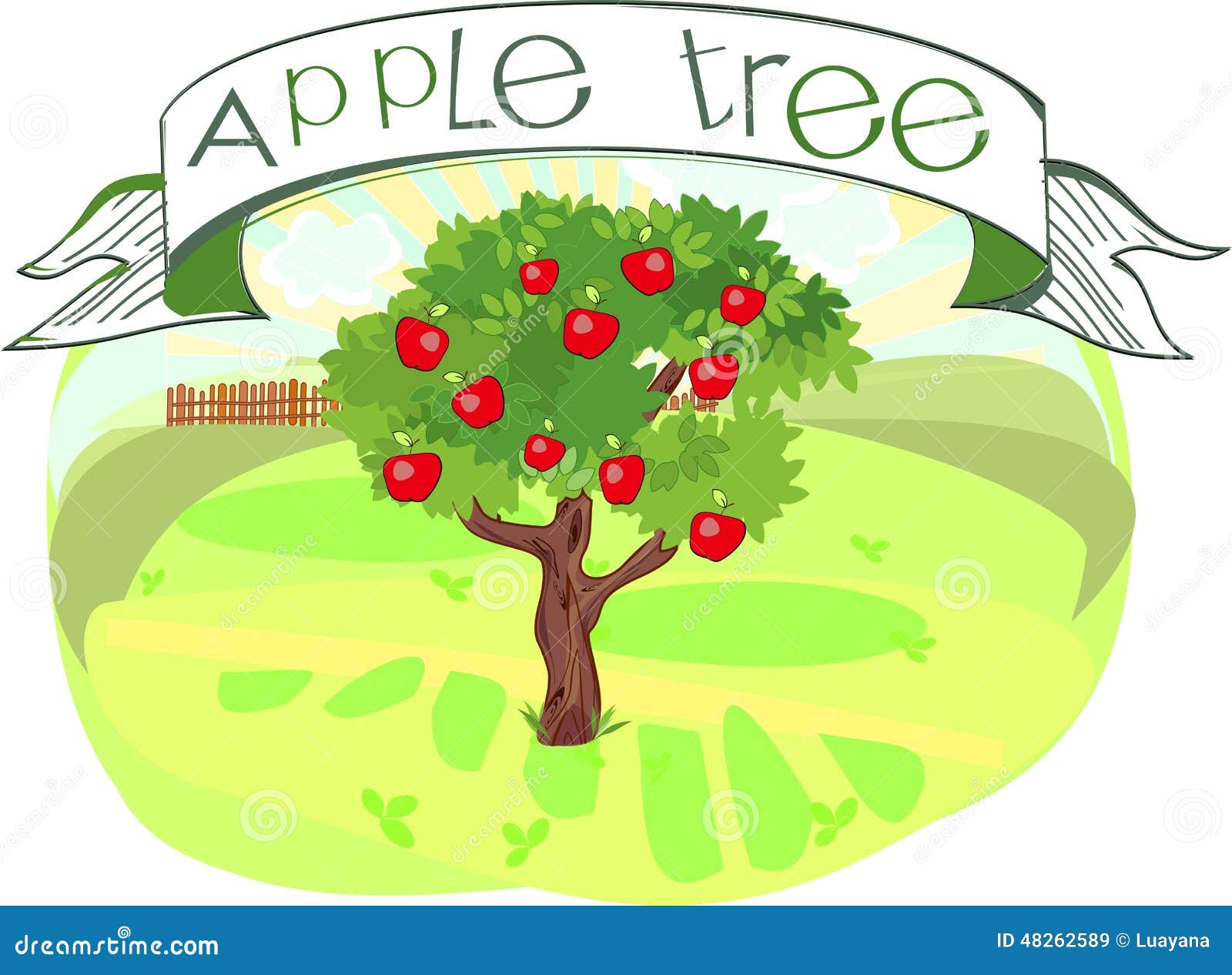 Apple-boom met titel vector illustratie. Illustration of tuin - 48262589