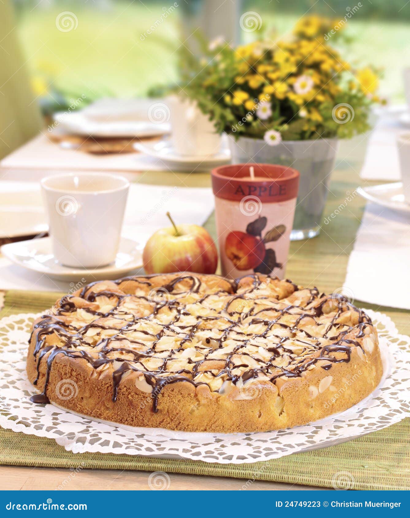 Apple cake on tea table stock image. Image of baked, juicy - 24749223