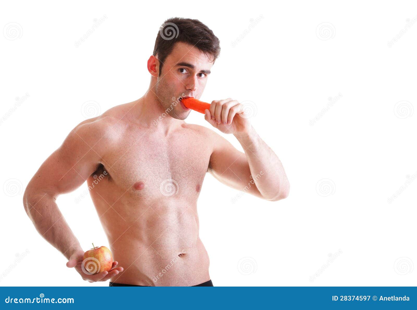 Apple Carrot Diet, Man Great Body Isolated Stock Image - Image of ...