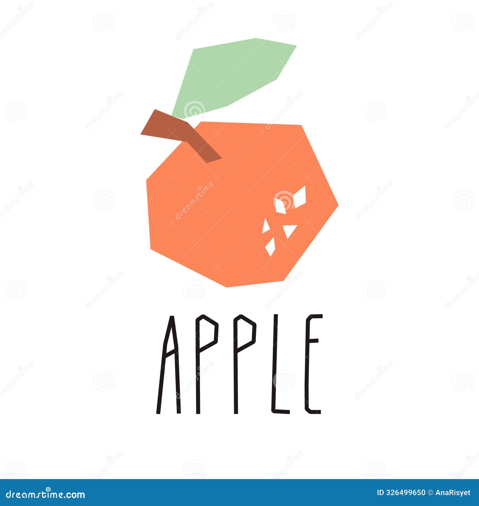Apple Cartoon Illustration and Text Isolated on White. Apple Geometric ...