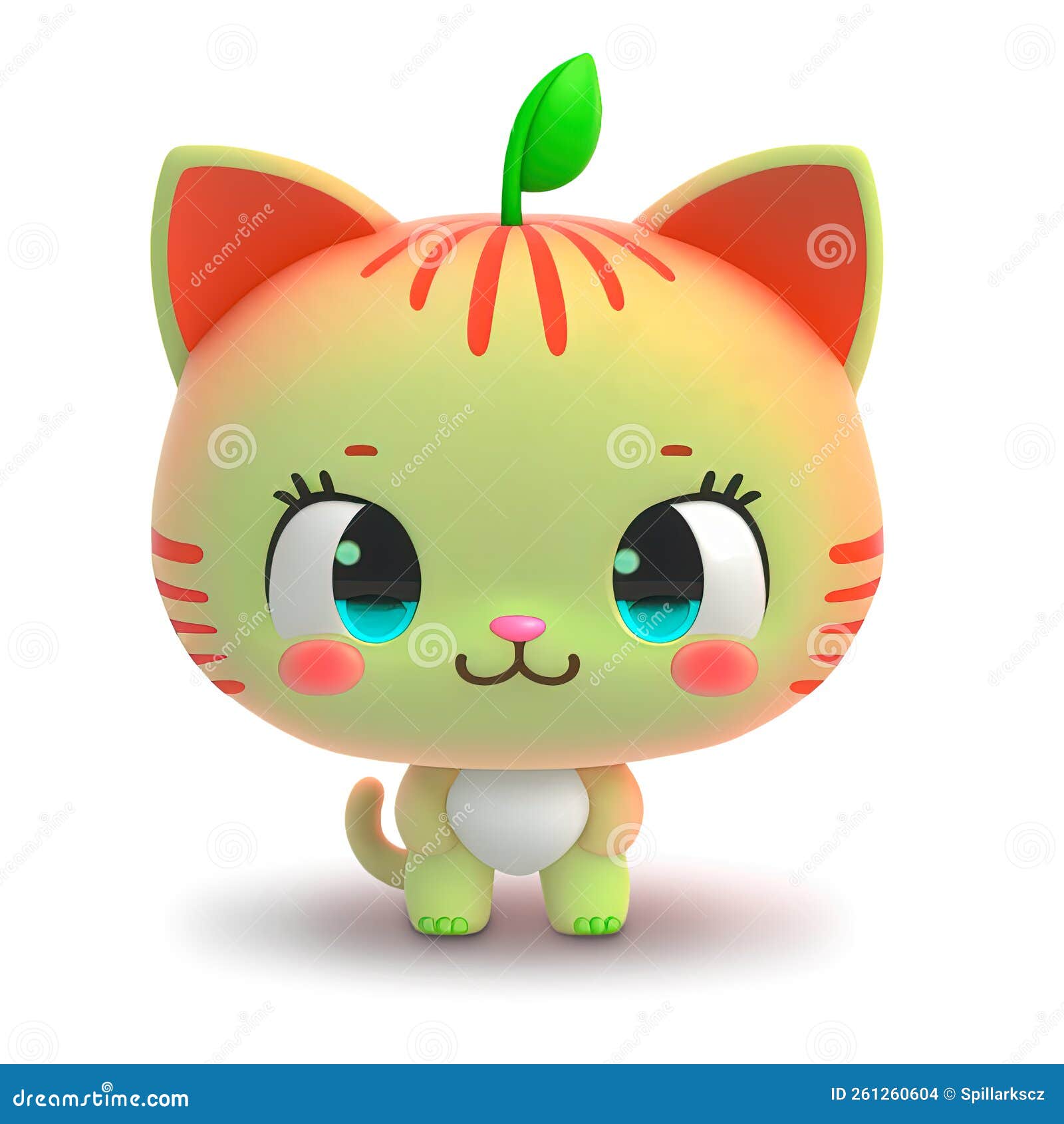 Apple Cat Kawaii 3d Rendering Stock Illustration - Illustration of ...