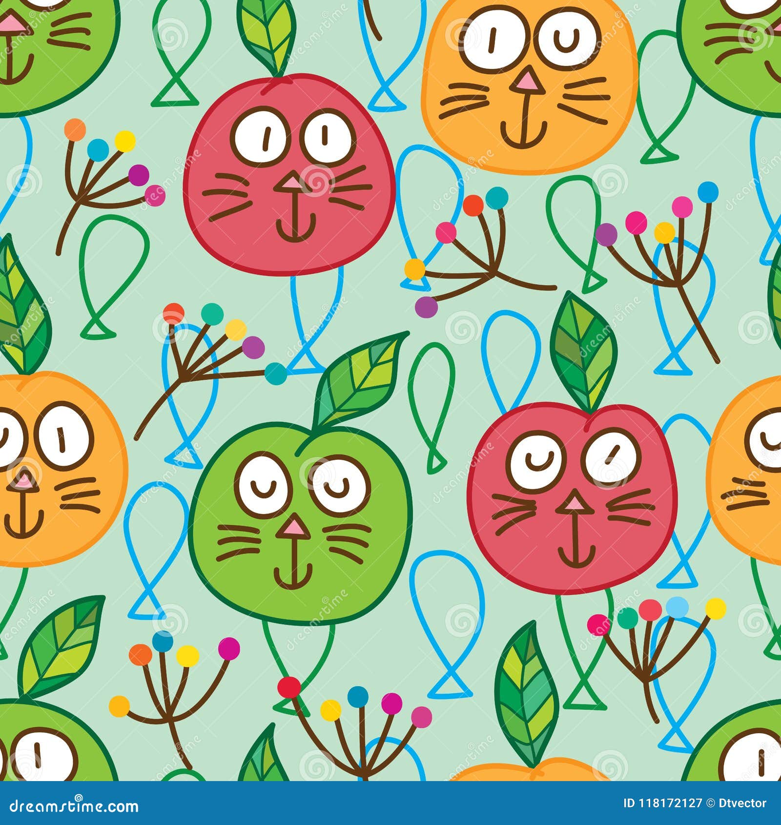 Apple cat seamless pattern stock vector. Illustration of funny - 118172127