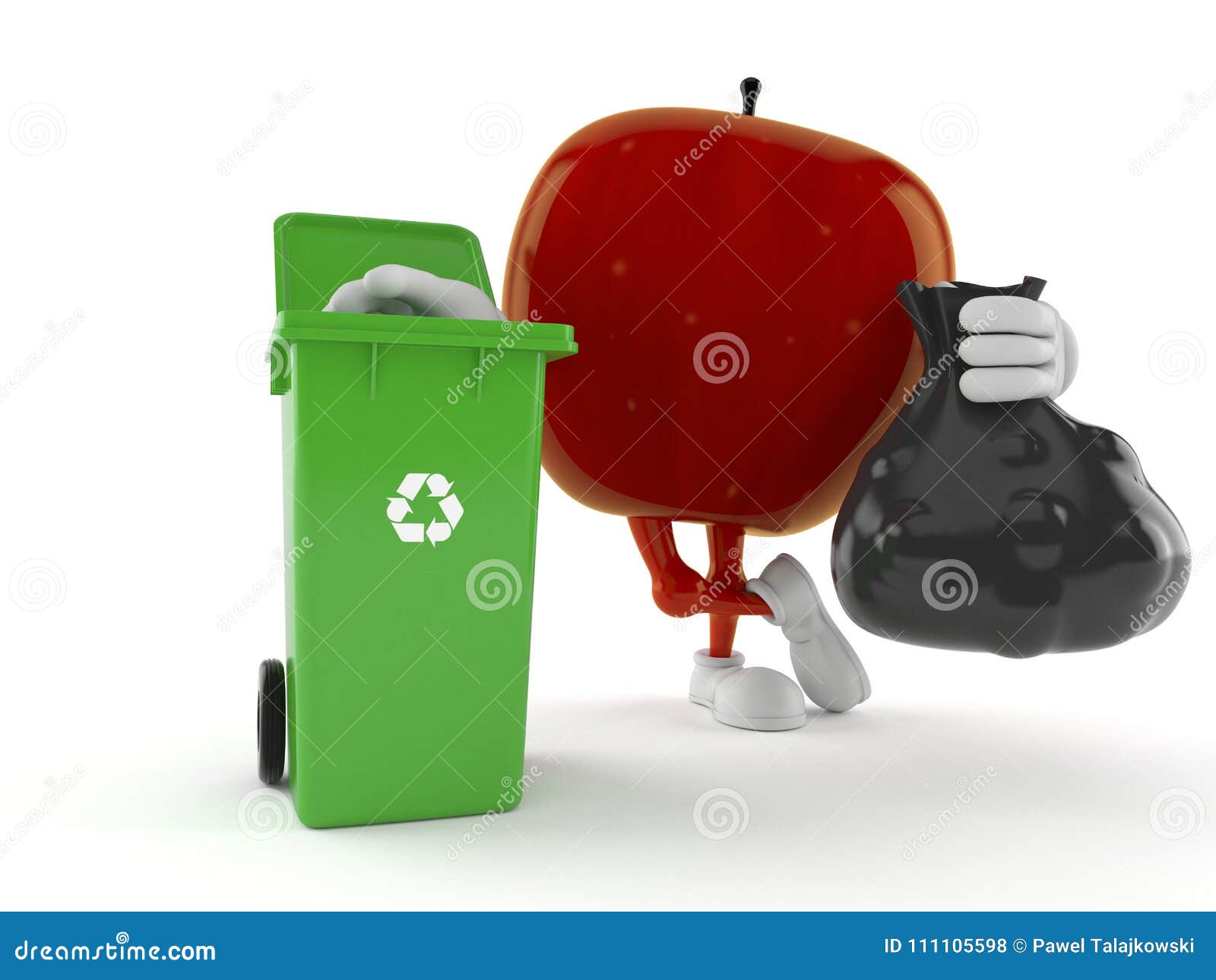 Apple Character with Dustbin Stock Illustration - Illustration of juicy ...