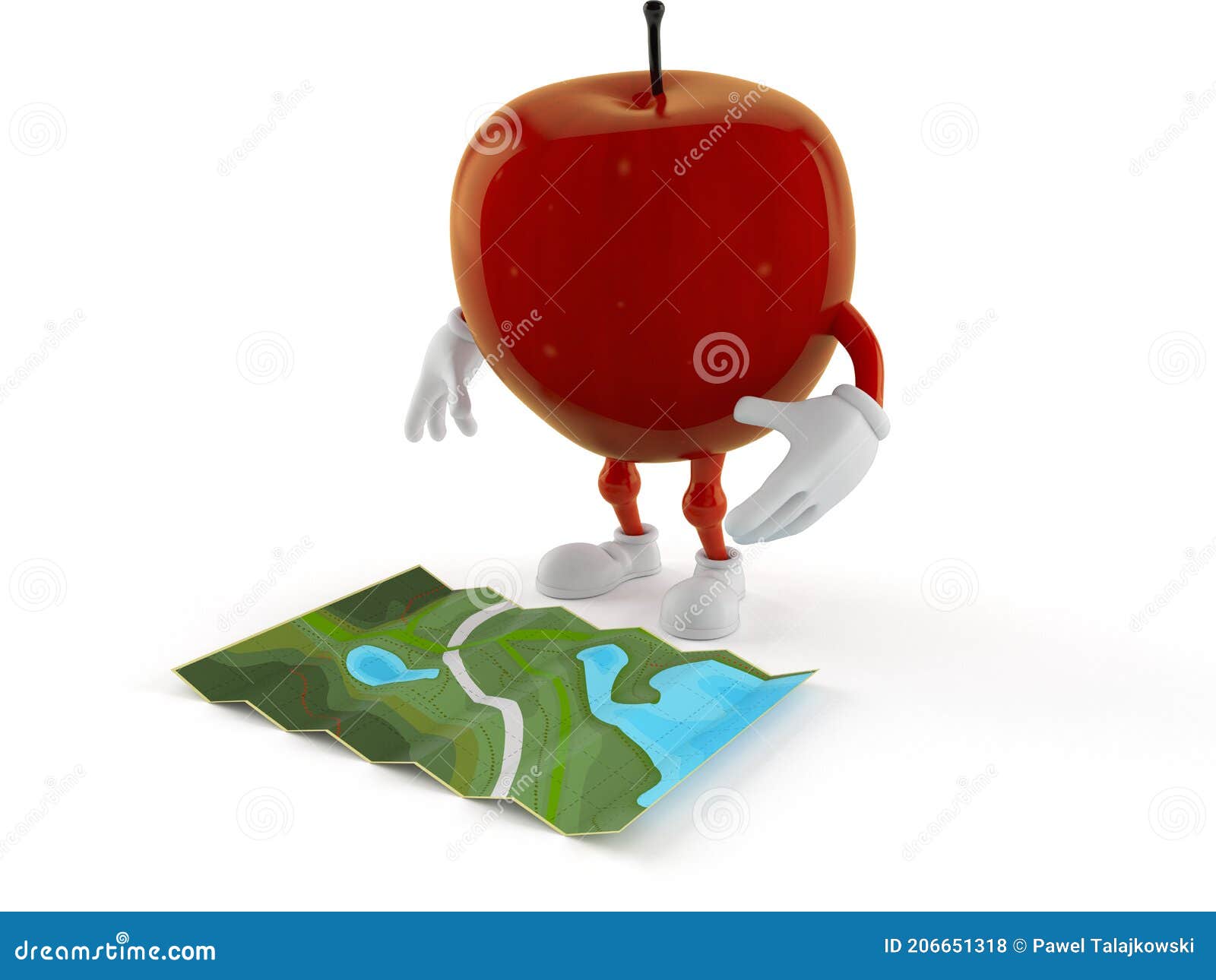 Apple Character Looking at Map Stock Illustration - Illustration of ...
