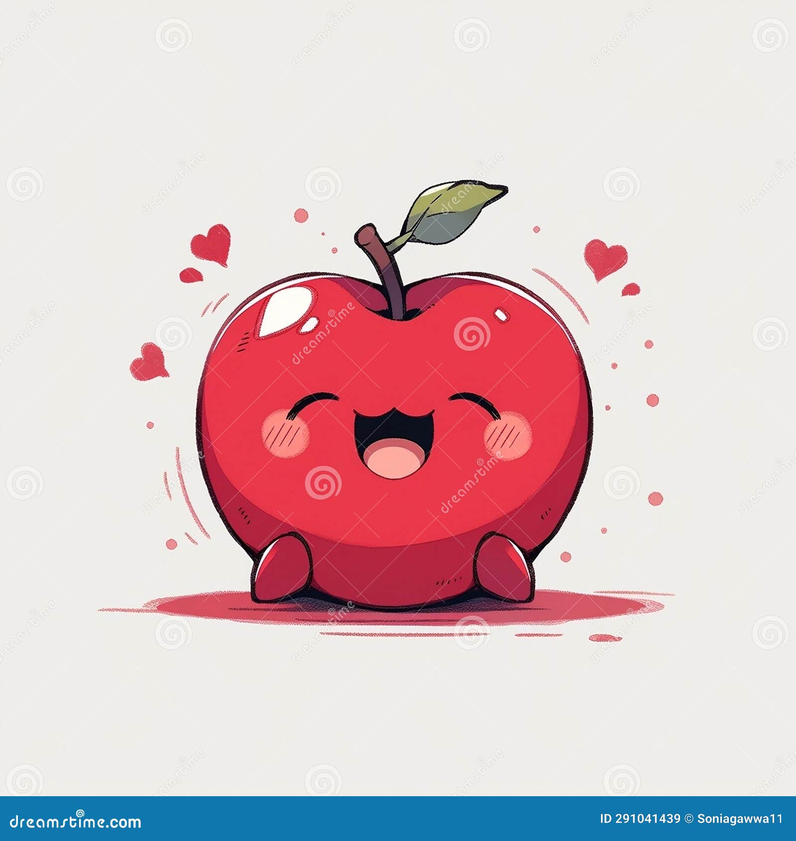 Apple Chibi Cartoon Style Isolated Plain Background by AI Generated ...