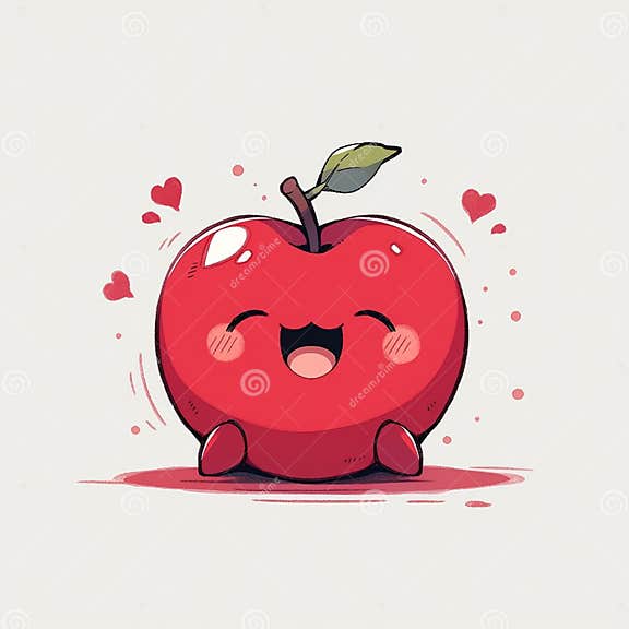 Apple Chibi Cartoon Style Isolated Plain Background by AI Generated ...