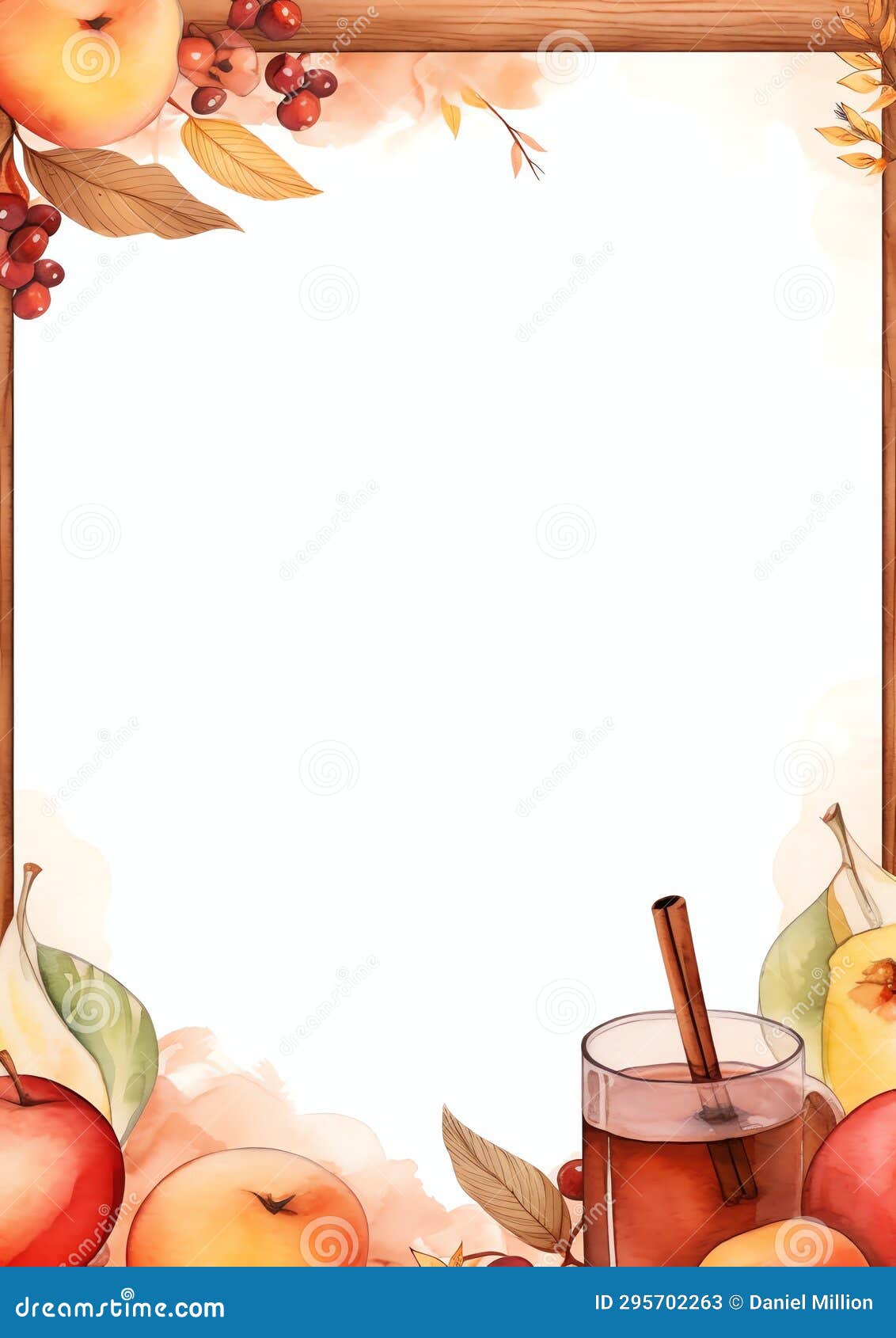 Apple Cider and Cinnamon Sticks Watercolor Border Frame Stock ...