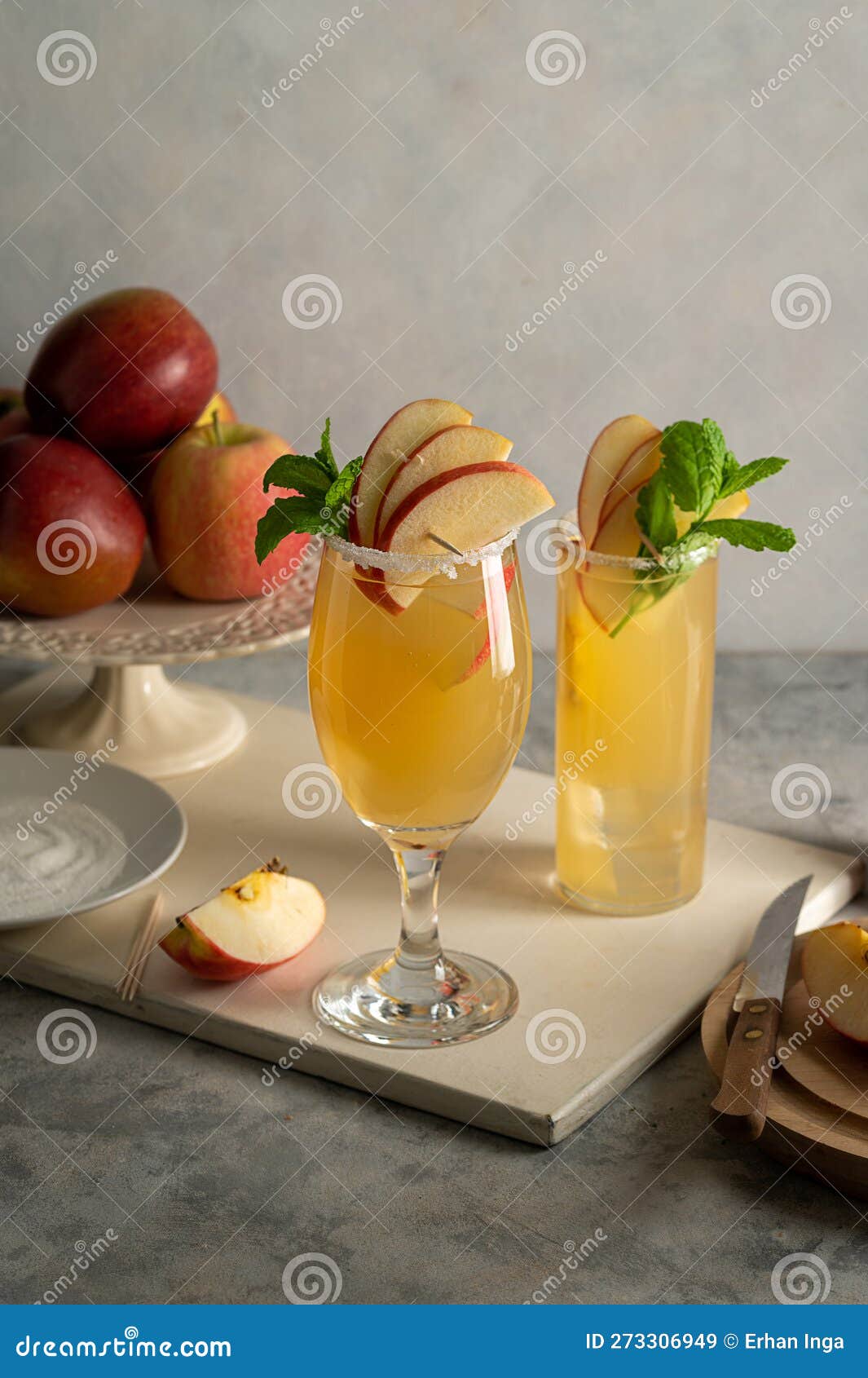 Apple Cider Cocktails Drink with Fresh Red Apples Stock Image - Image ...