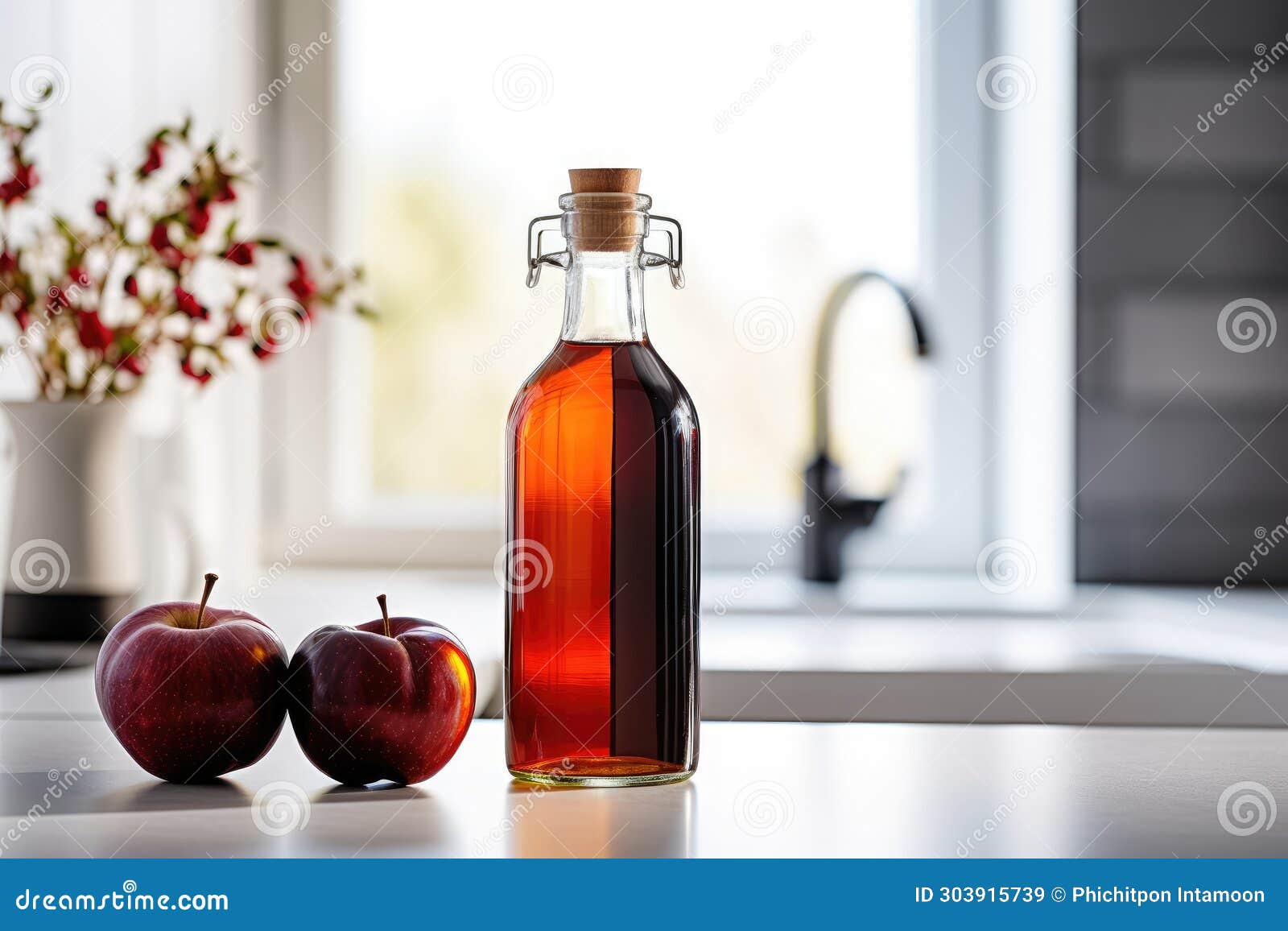 Apple Cider Vinegar in Bottle and Apples - AI Generated Stock Image ...