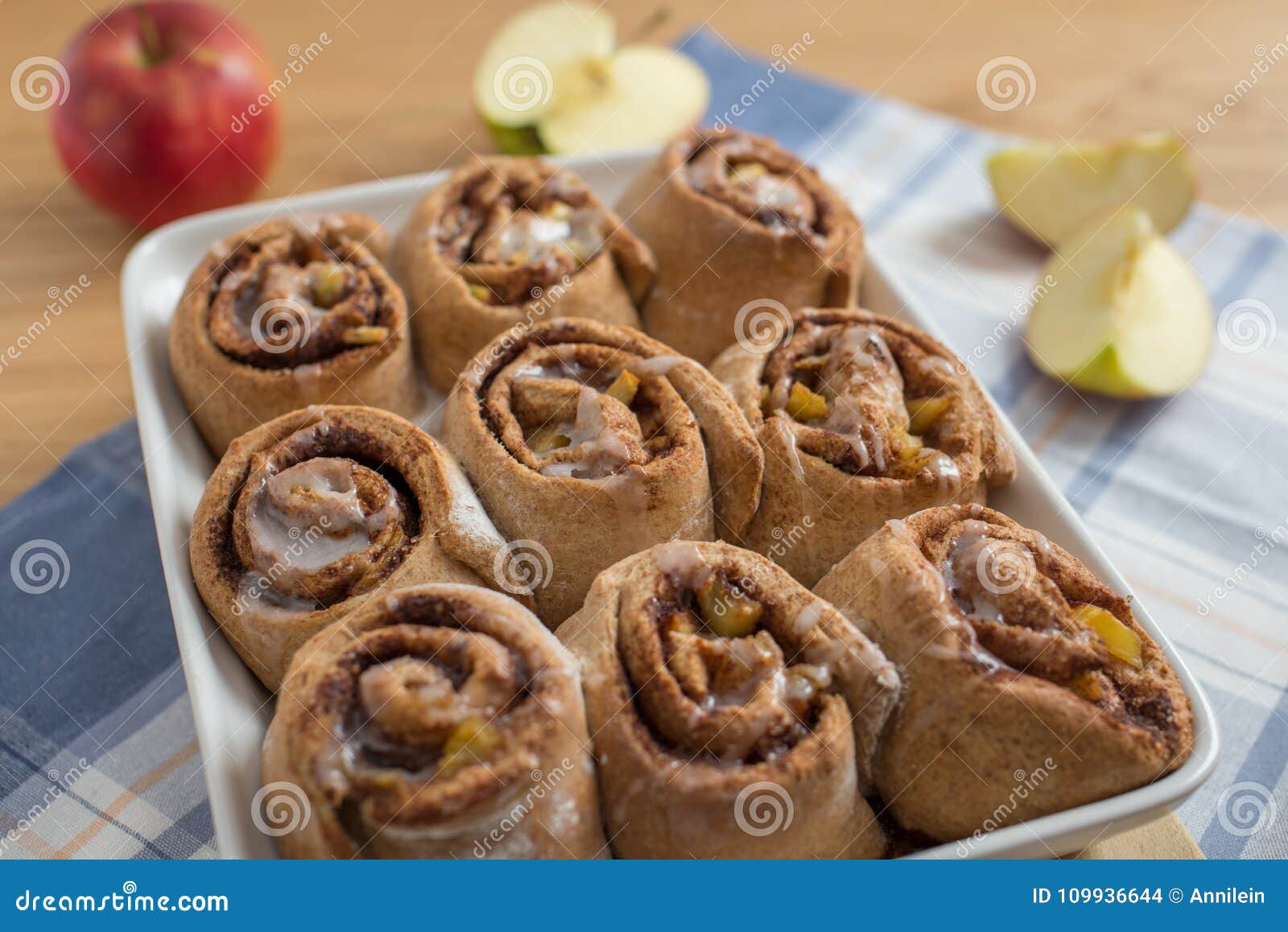 Apple Cinnamon Buns with Whole Wheat Stock Photo - Image of glaze ...