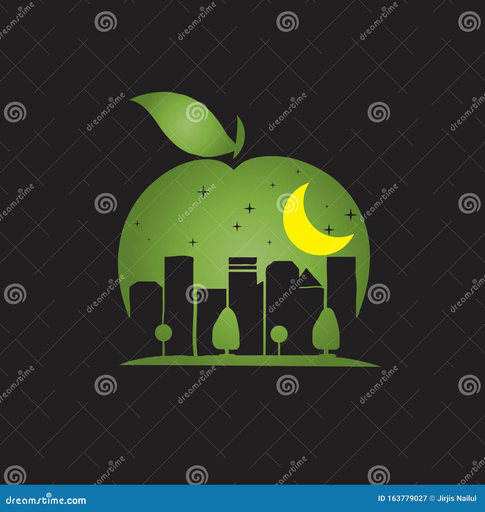 Apple City, Negative Space Style Stock Vector - Illustration of ...