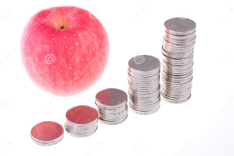Apple and coins stock image. Image of fruits, growth - 28639477