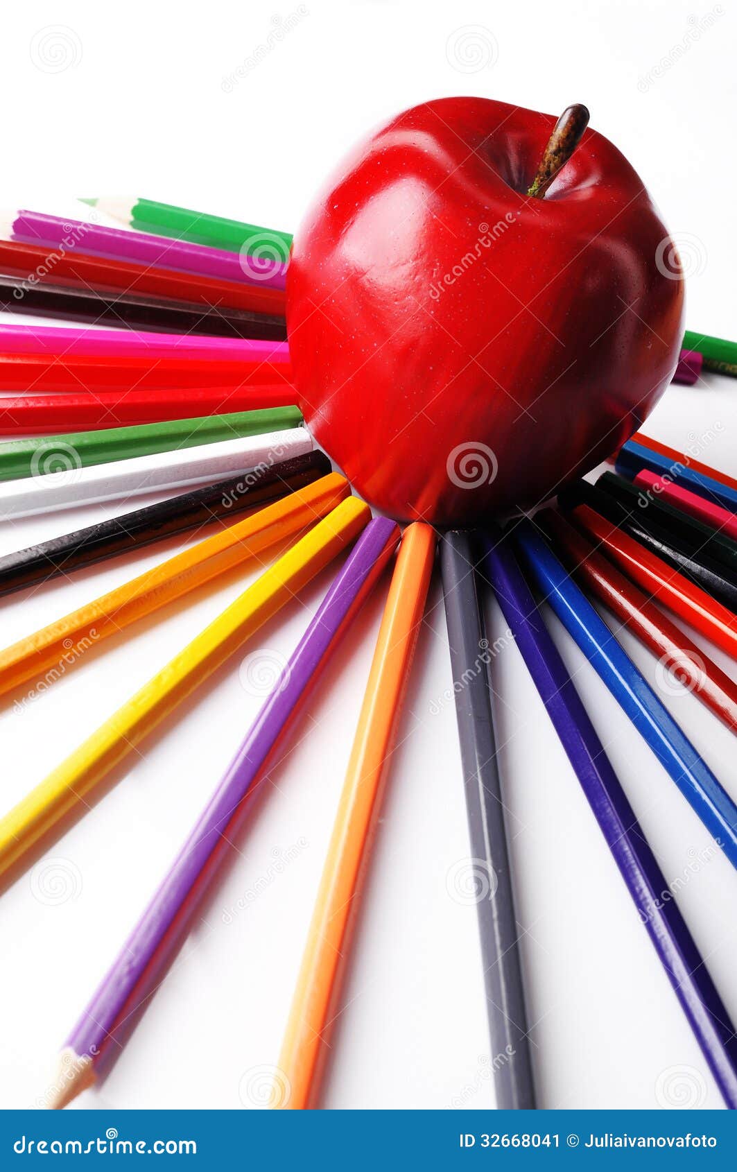 Apple and Colored Pencils on White Background Stock Image - Image of ...