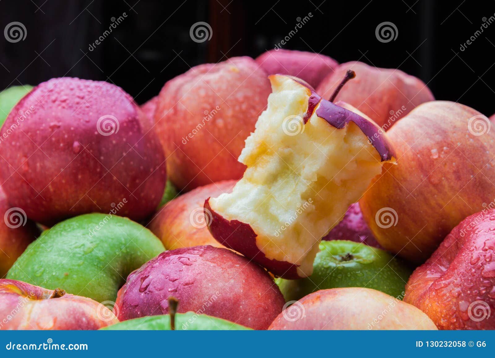 Apple Core Leftover among Heap of Fresh Red and Green Apples Mix Stock ...