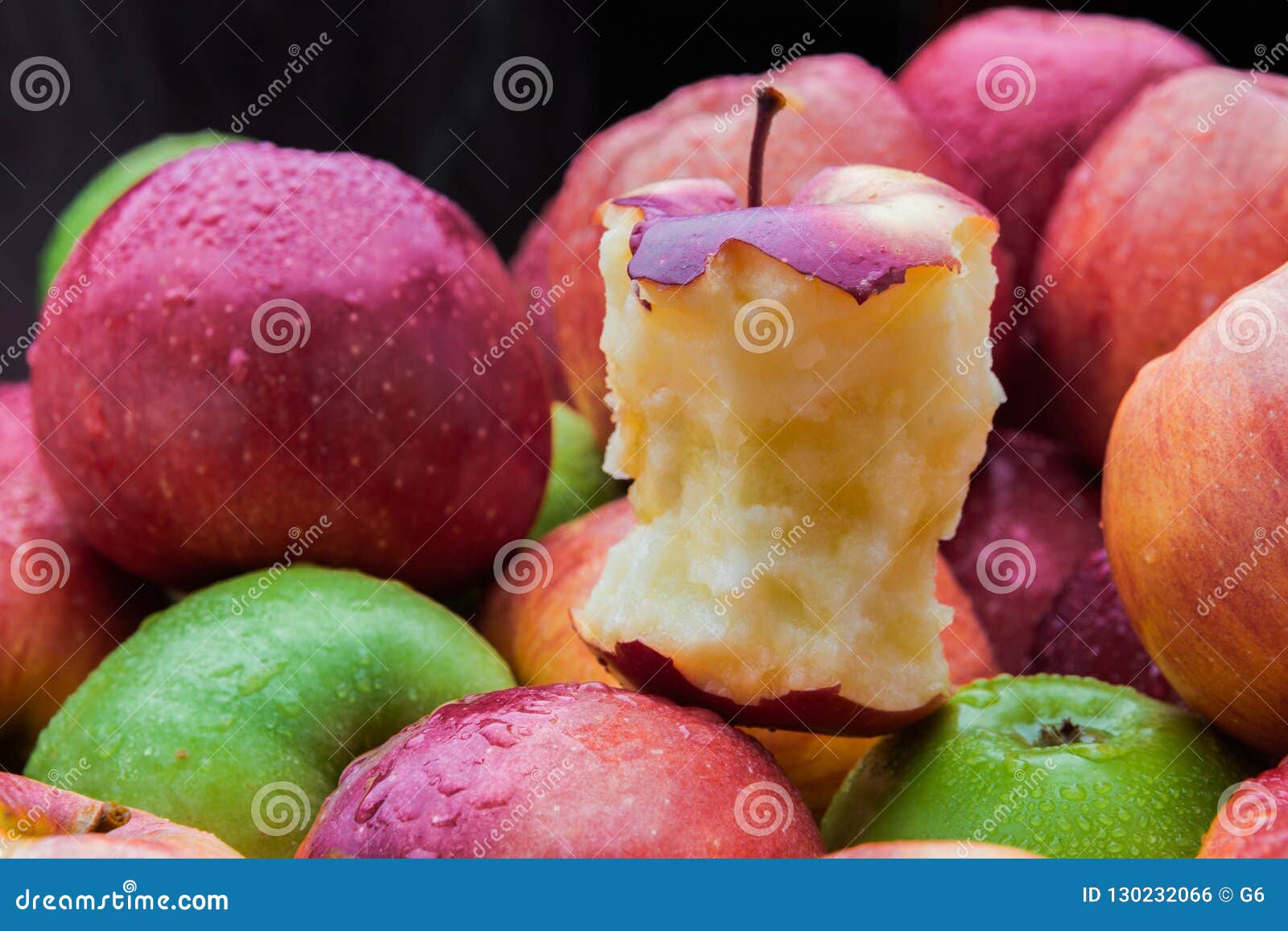 Apple Core Leftover among Heap of Fresh Red and Green Apples Mix Stock ...