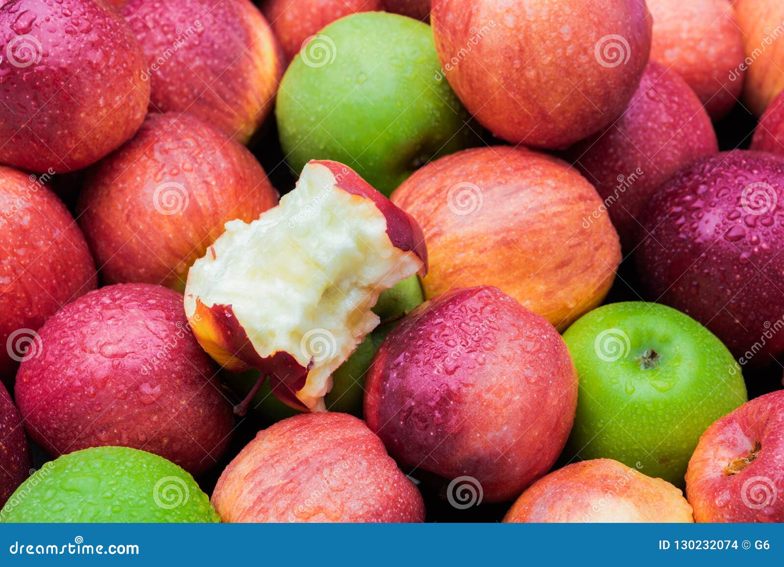 Apple Core Leftover among Heap of Fresh Red and Green Apples Mix Stock ...