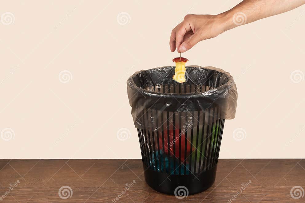 Apple Core is Thrown into Trash, Food Waste Stock Photo - Image of ...