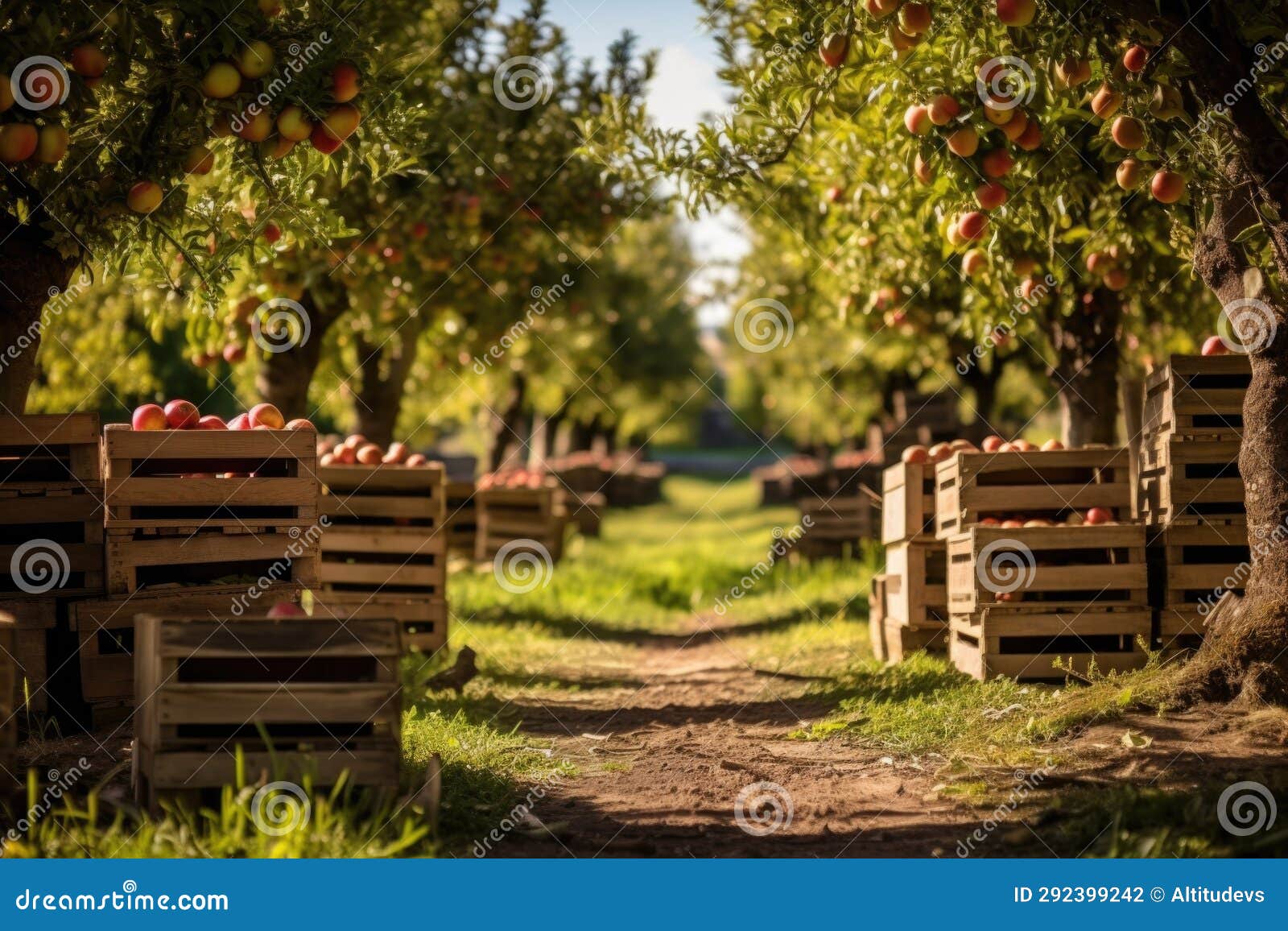 Apple Crates Stacked Neatly Next To an Orchard Stock Photo - Image of ...