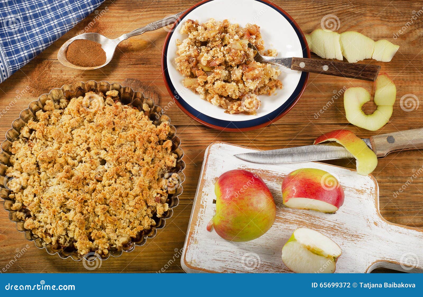 Apple Crumble Dessert on Rustic Wooden Board. Stock Photo - Image of ...