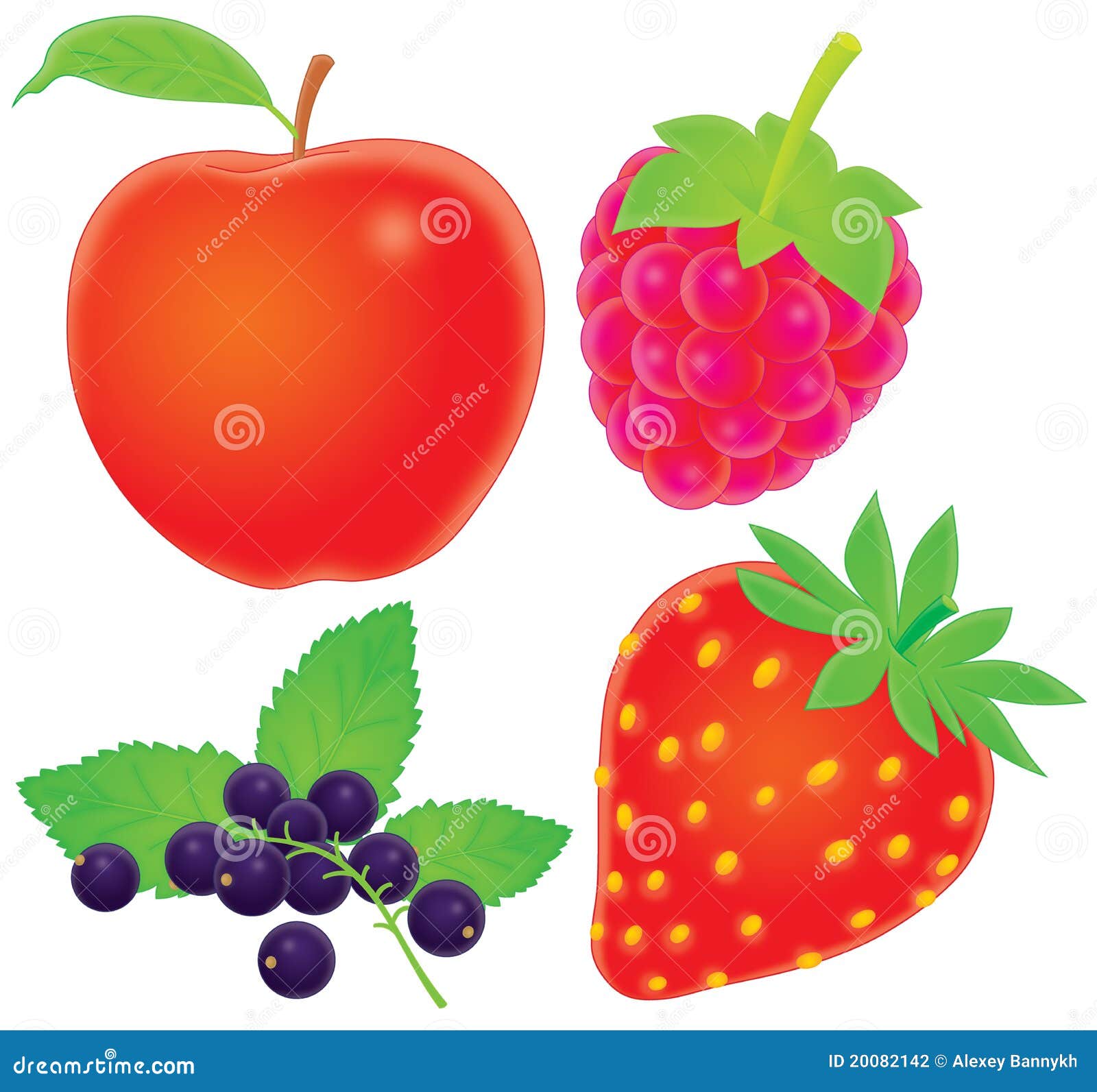 Apple, Currants, Raspberry, Strawberry Stock Illustration ...