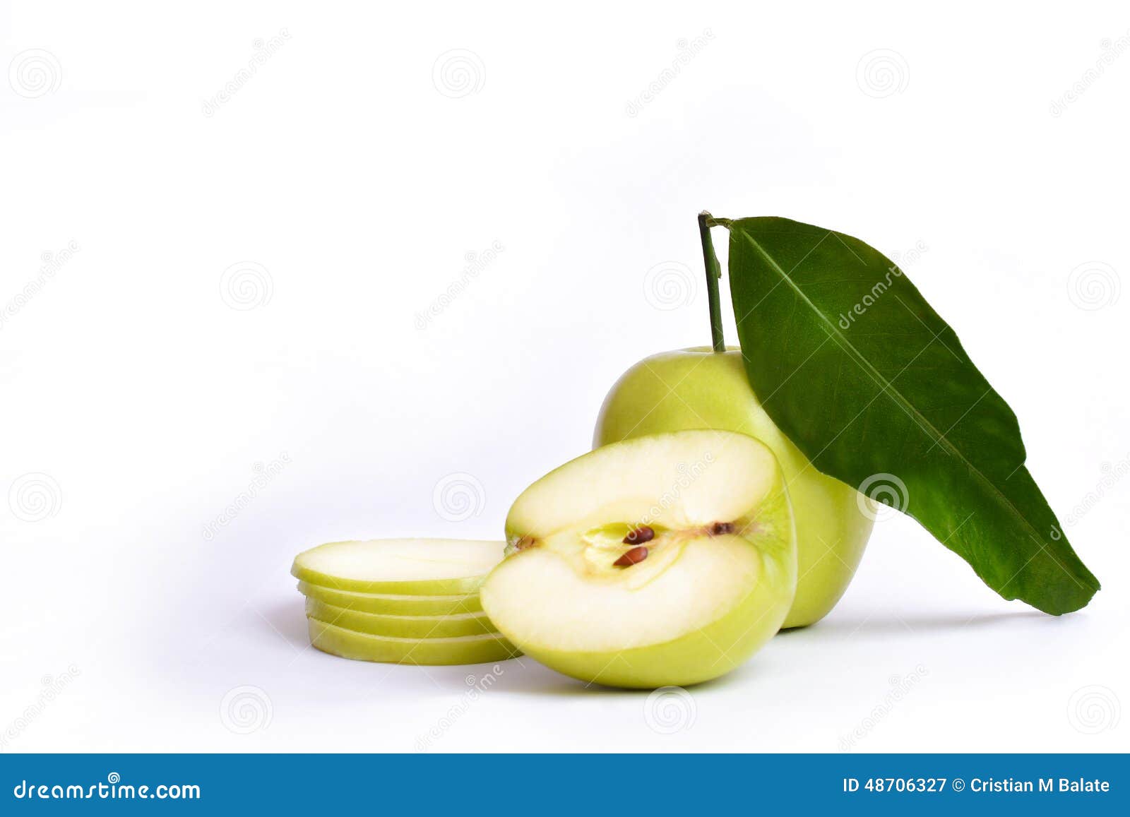 Apple Cut in Slices and Half with Leave Stock Image - Image of tasty ...