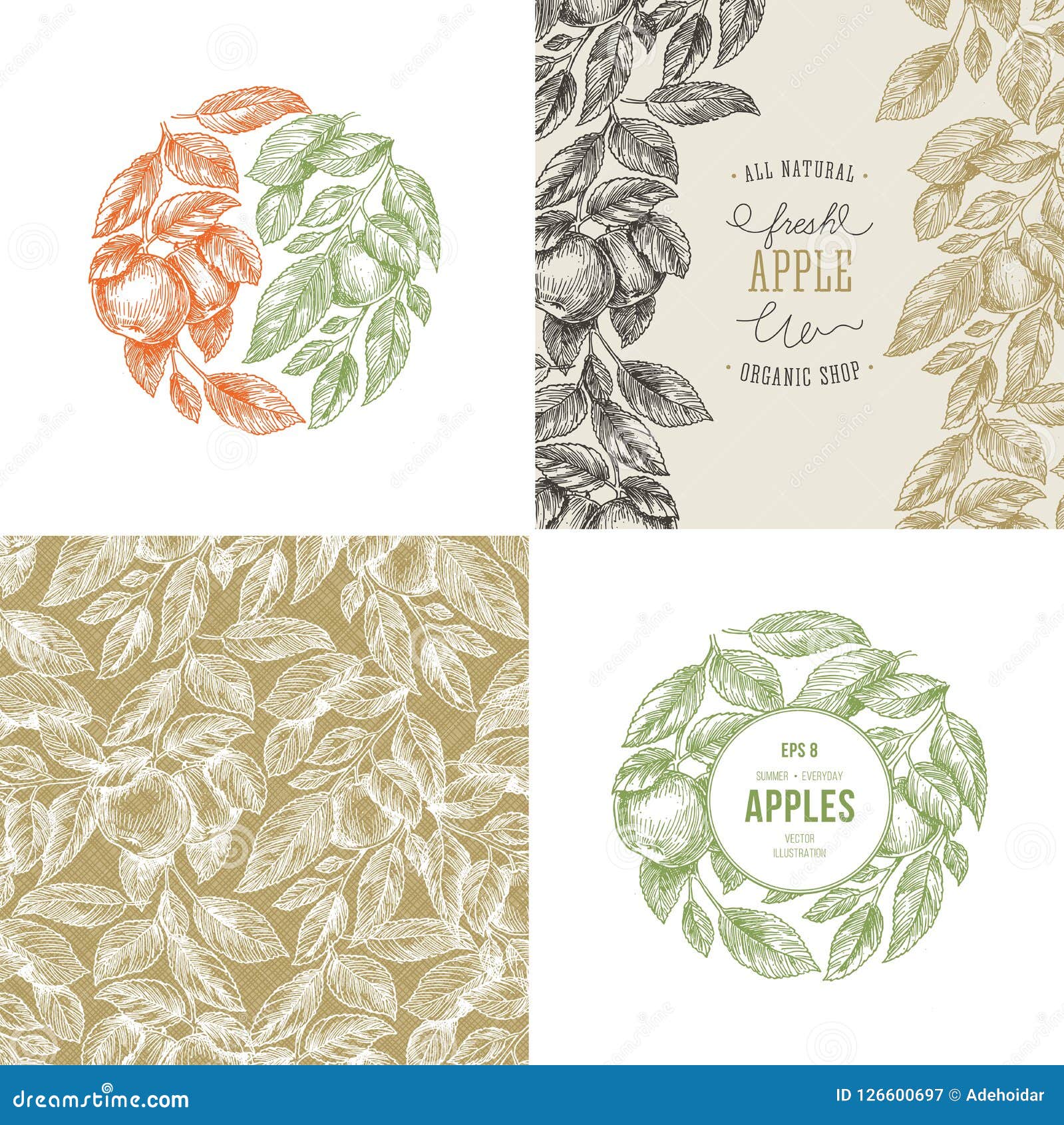 Apple Design Template Collection. Banners, Pattern, Composition. Vector ...