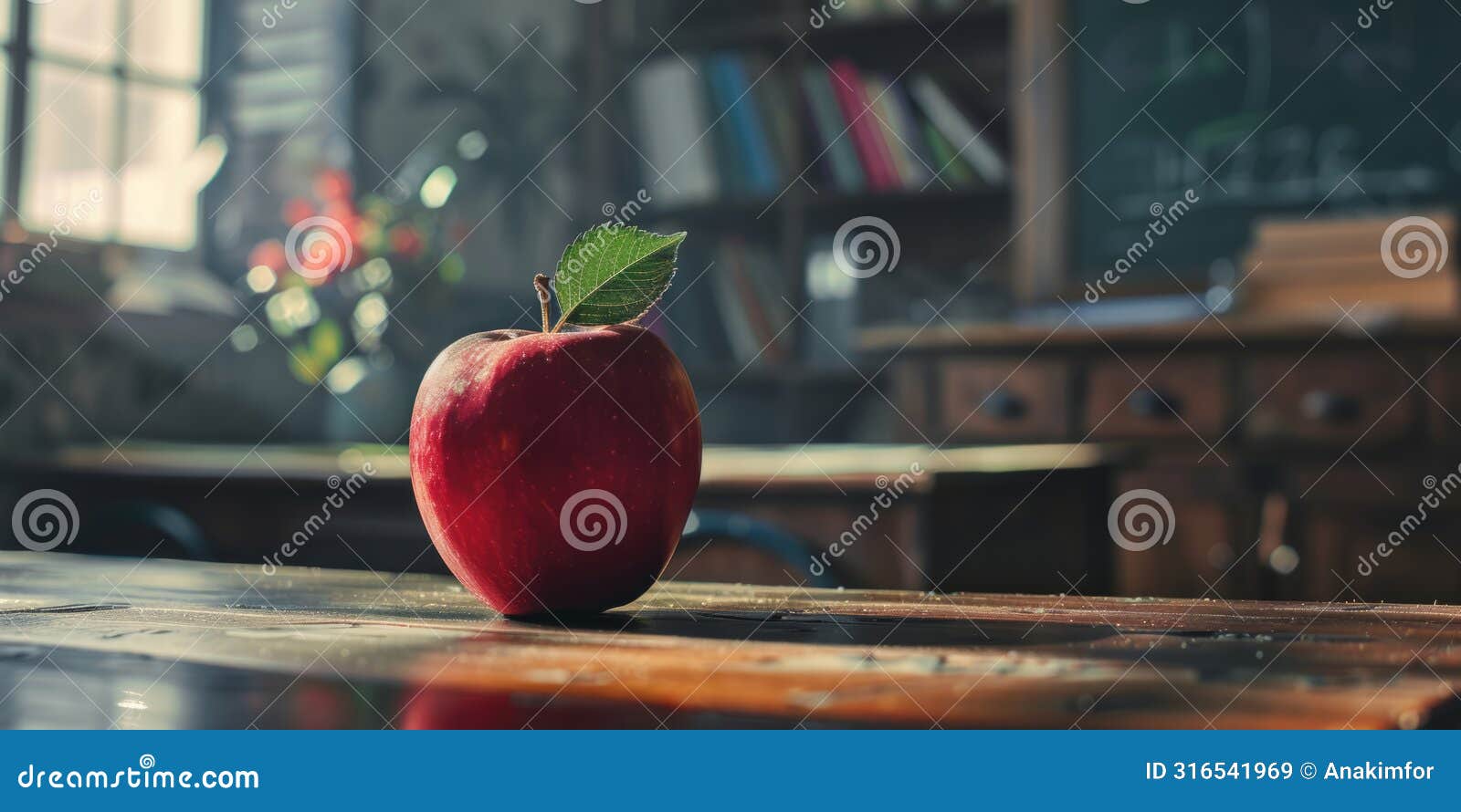 An Apple on the Desk in the Classroom Stock Image - Image of homework ...