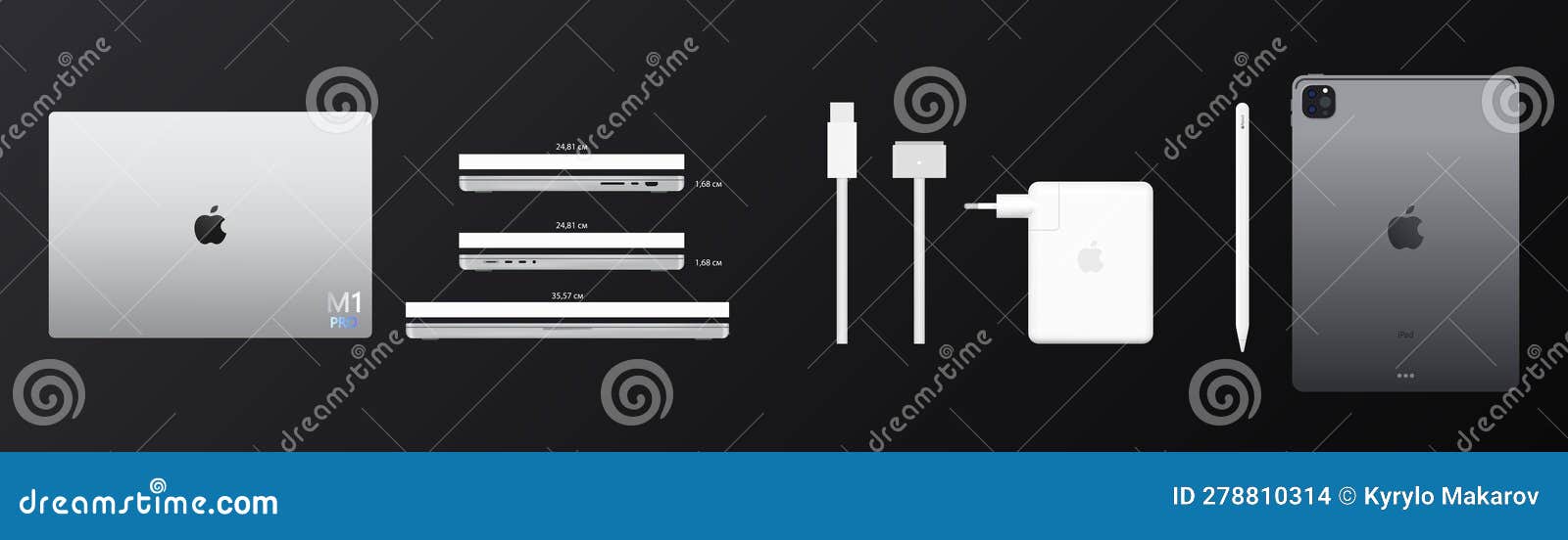 Apple Devices Editorial Set. Macbook Pro, Air. Ipad Pro. Charging for ...