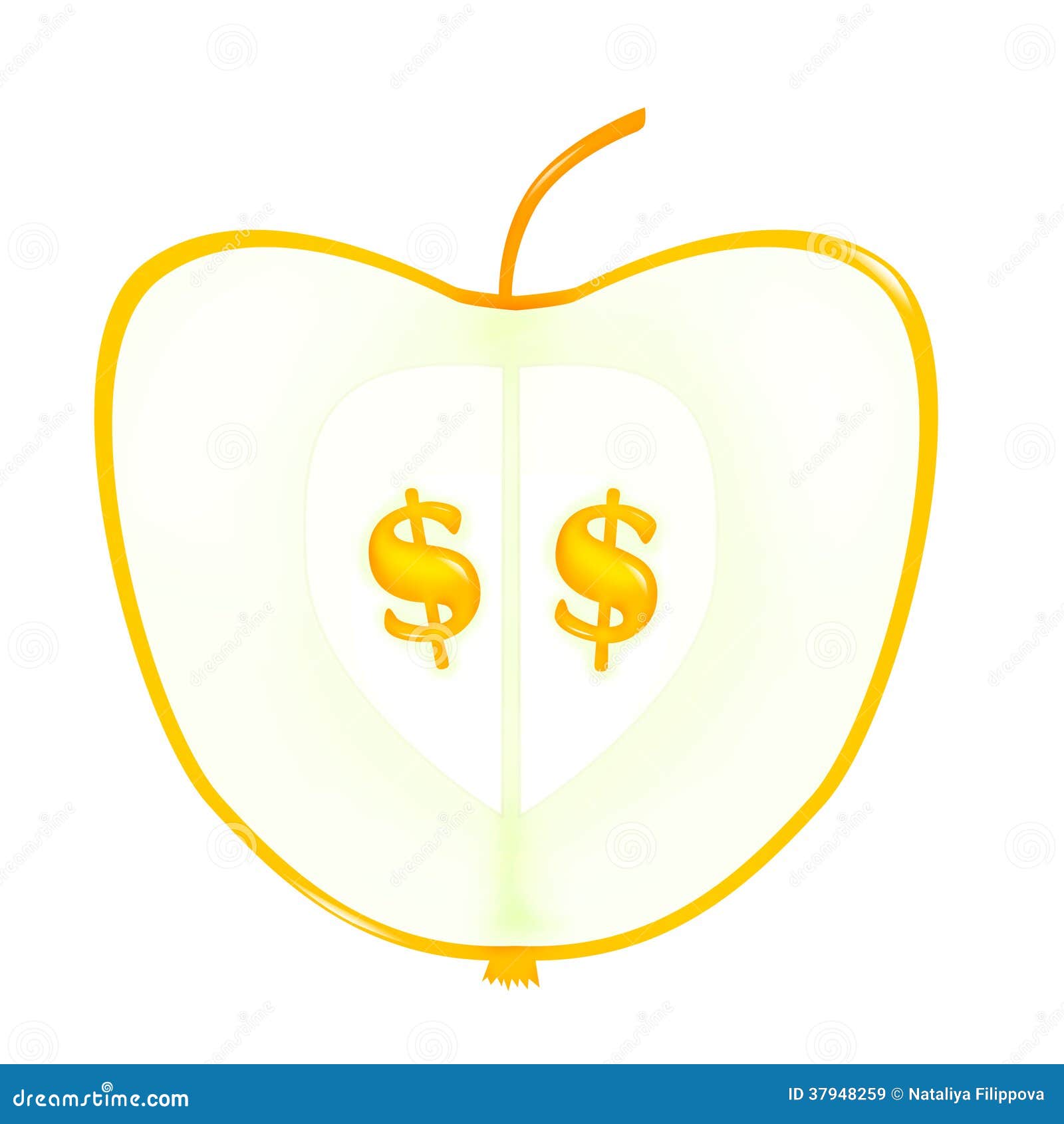 Apple with dollar seeds stock illustration. Illustration of gold - 37948259