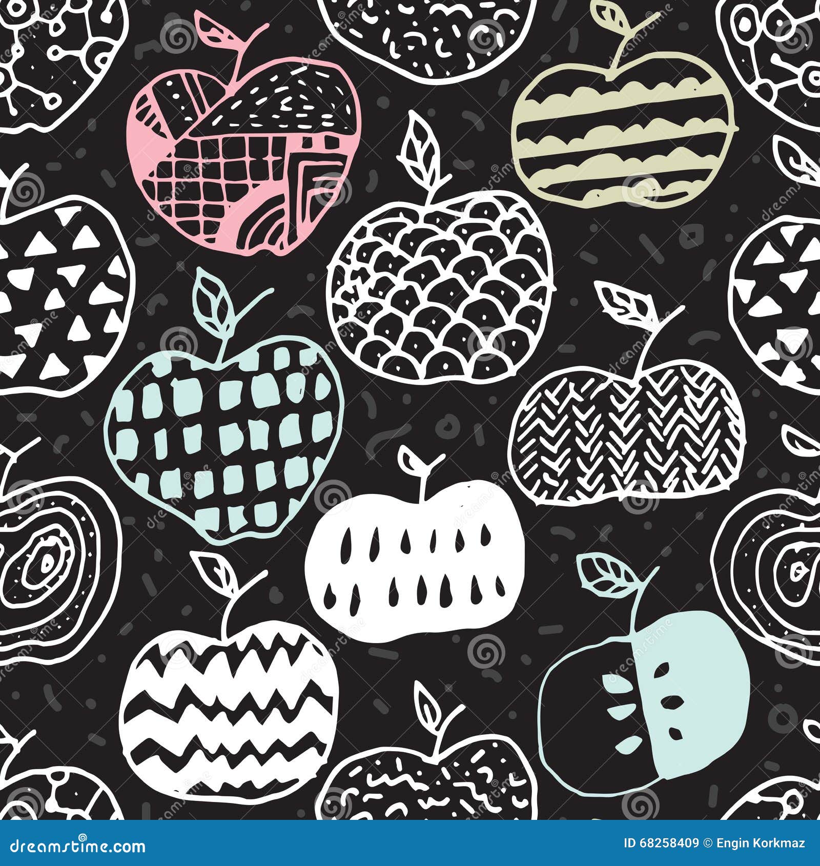 Apple Doodle Seamless Pattern Stock Vector - Illustration of drawing ...