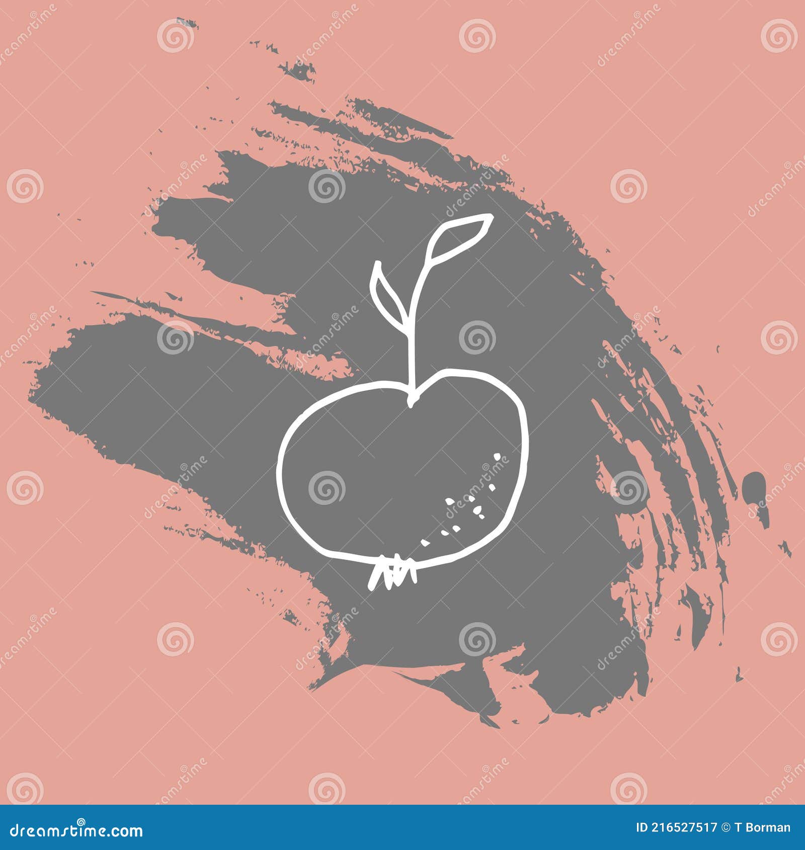 Apple with Dots and Leaves on Color Spot Background Brush Stroke Vector ...