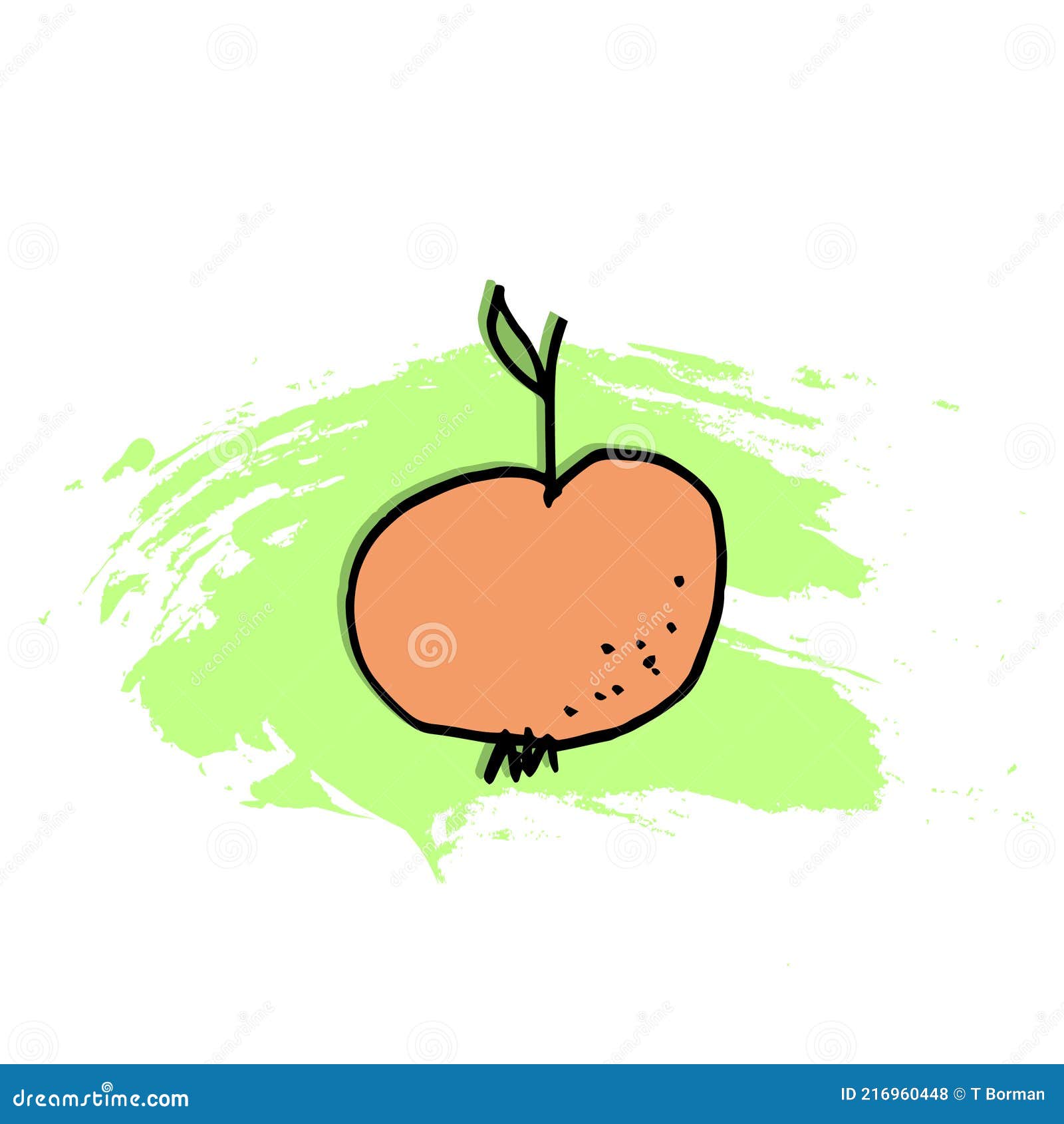 Orange Yellow Apple with Dots and Leaves on Color Spot Background Brush ...
