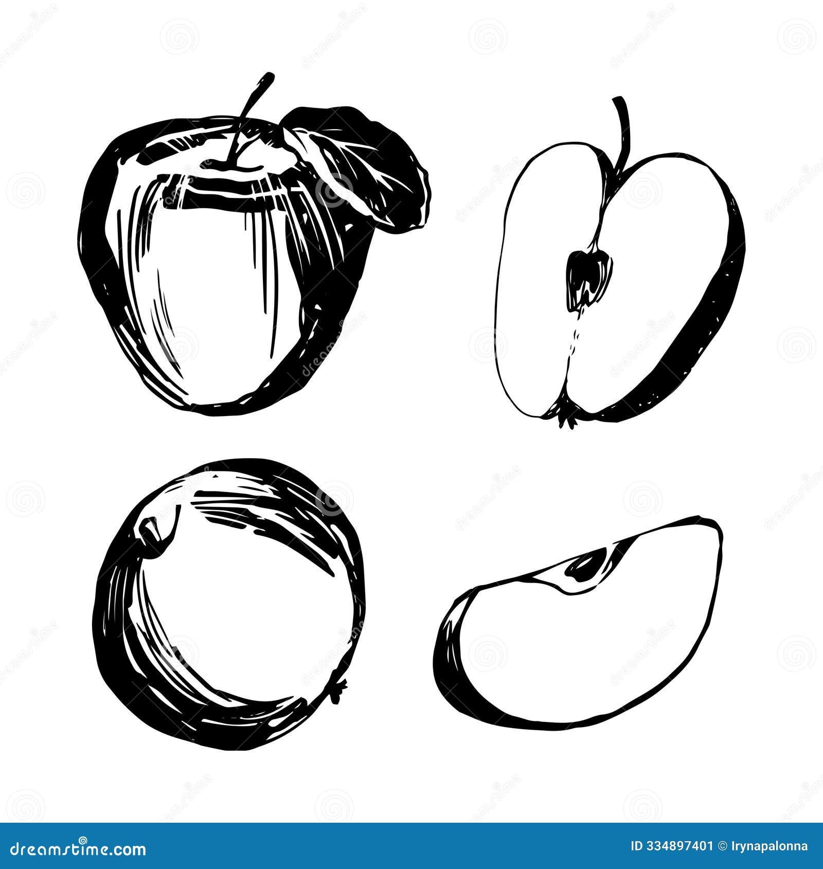 Apple Drawing, Vector Sketch Illustration, Set Of Apples, Black And ...