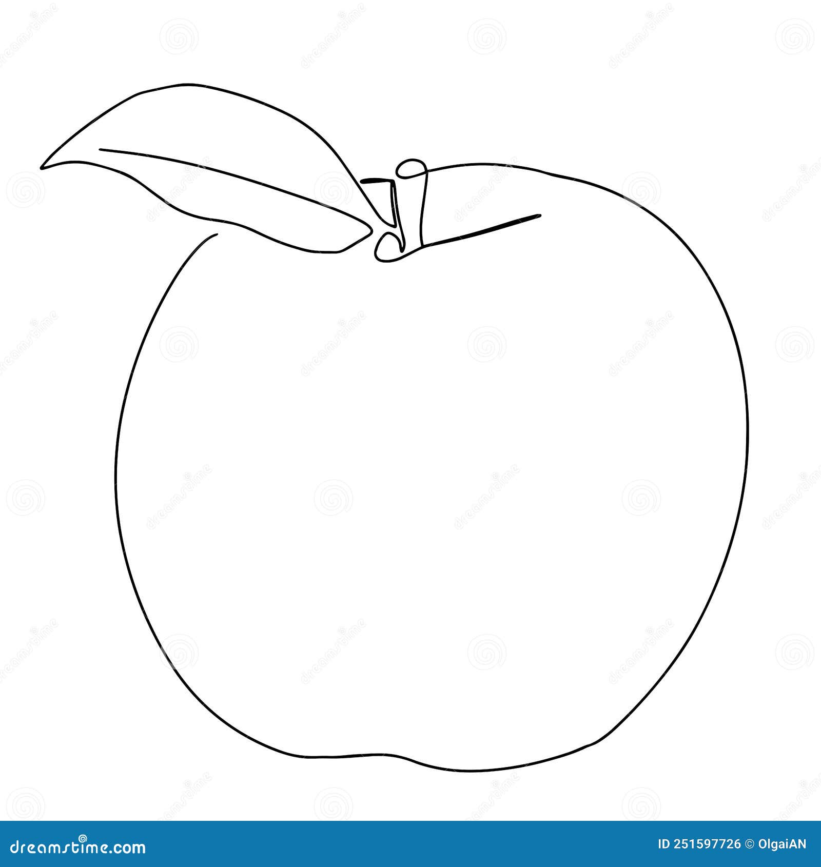 An Apple Drawn with a Single Line. Vector Illustration on a White ...