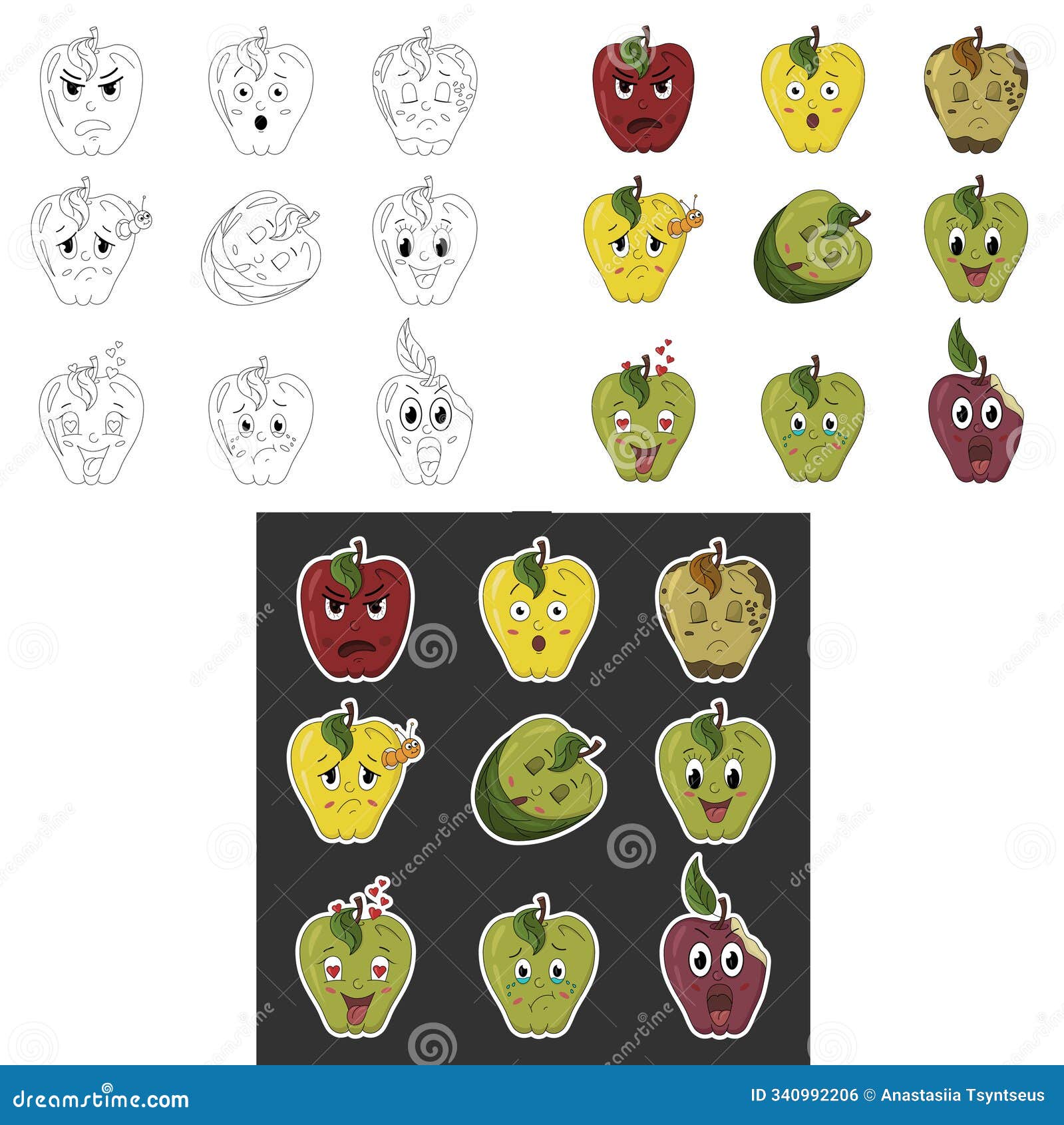 Apple Emotion Vector Stickers. Stock Illustration - Illustration of ...