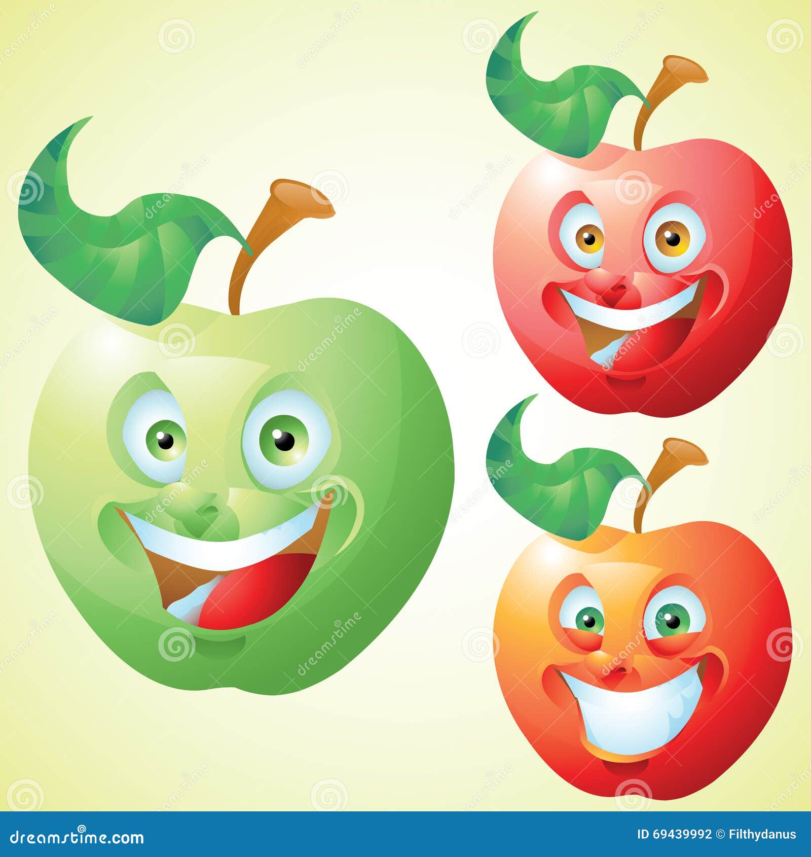 Apple Face Expression Cartoon Character Set Stock Vector - Illustration ...