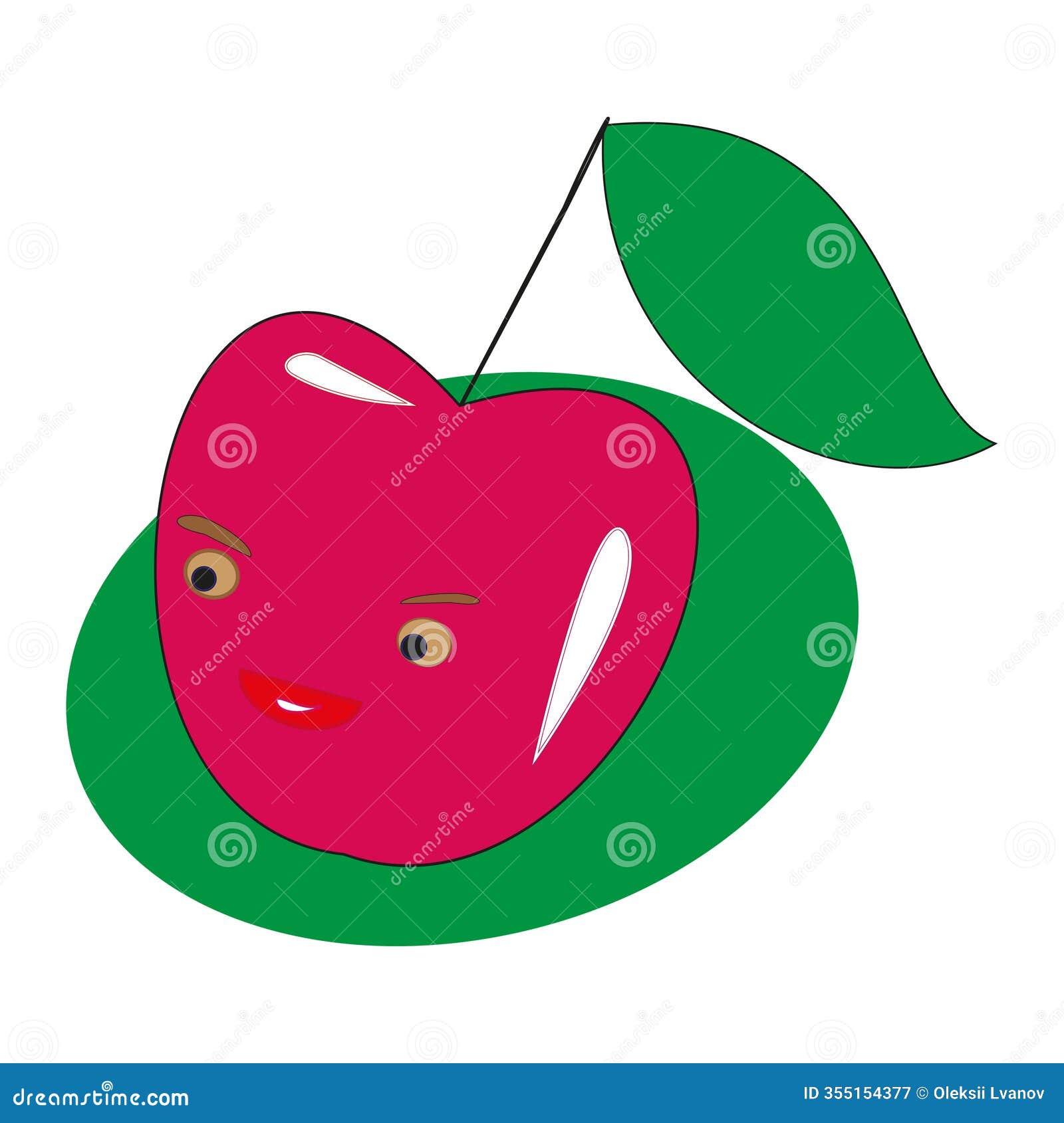 Apple with Face. Happy Fruit Cartoon. Green Leaf Accent Stock Vector ...