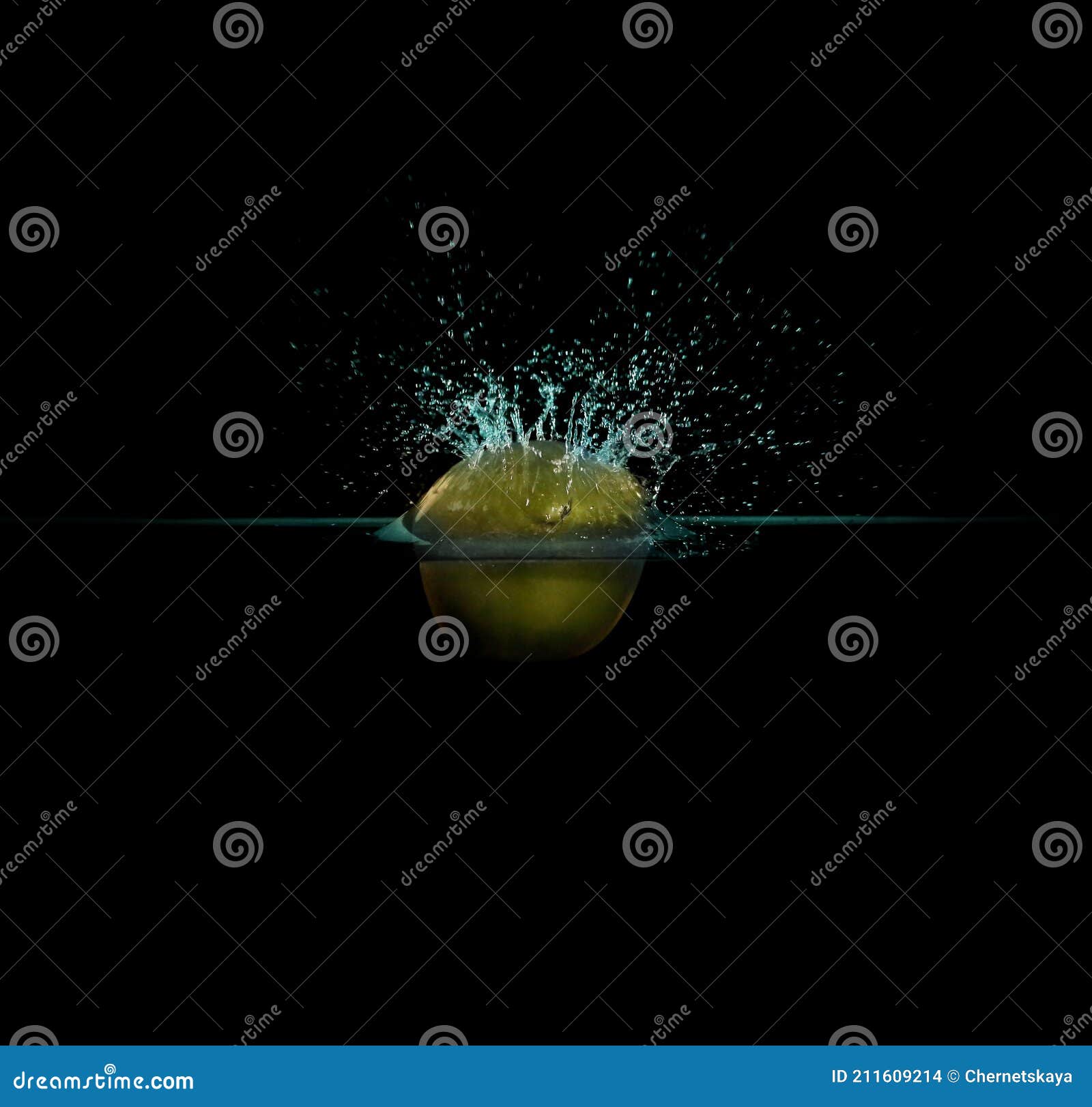 Apple Falling Down into Clear Water Against Black Background Stock ...