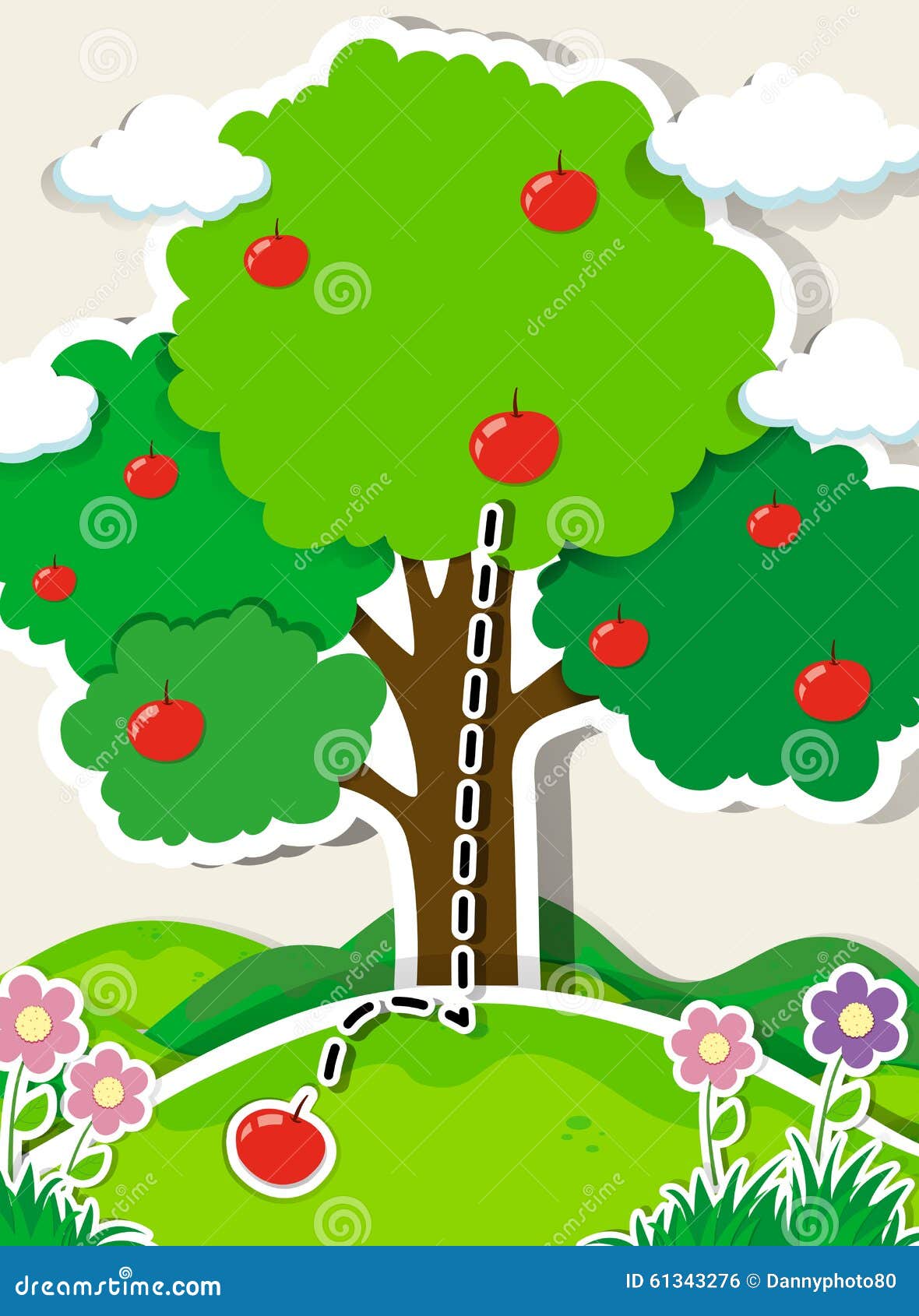 Apple falling from a tree stock vector. Illustration of falling - 61343276