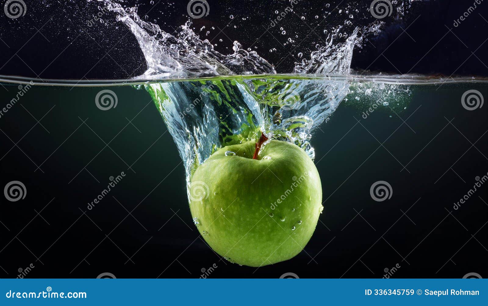 Apple Falling into Water on Black Background Stock Illustration ...