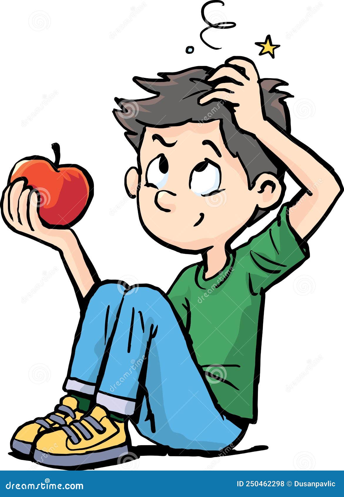 Apple Falls on the Boy`s Head Stock Vector - Illustration of love, idea ...