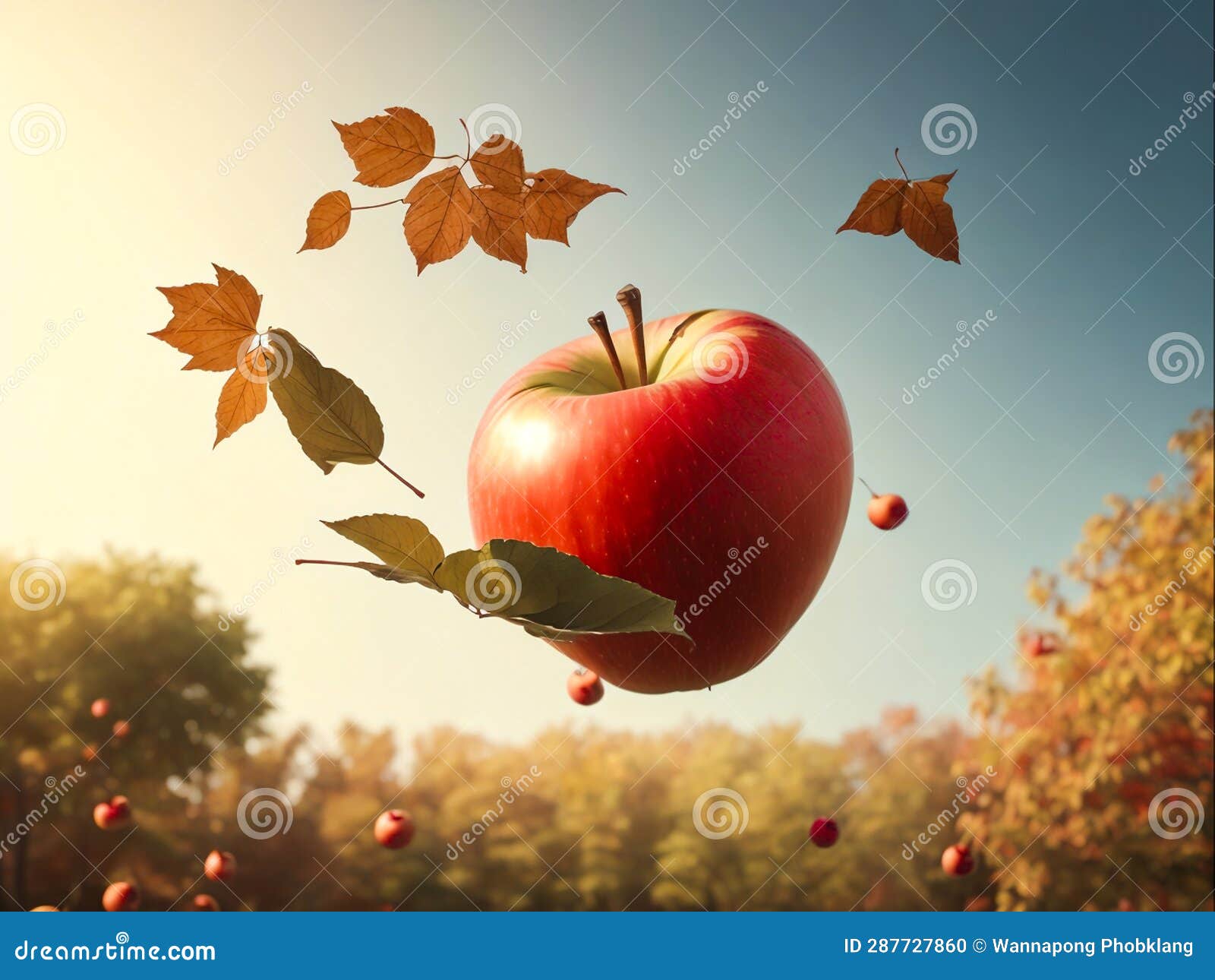Apple Floating in the Air, Generative Ai Stock Illustration ...