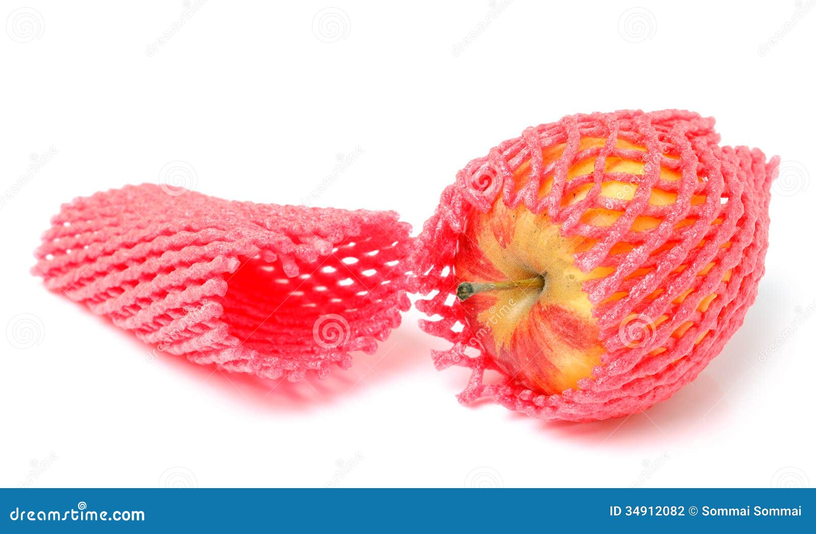 Apple in a Foam Mesh Sleeve on White Stock Photo - Image of organic ...