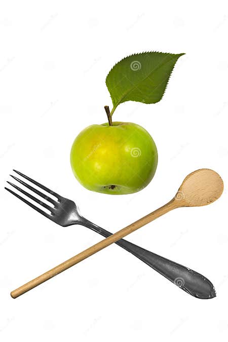 Apple with fork and spoon stock image. Image of gourmet - 34164795