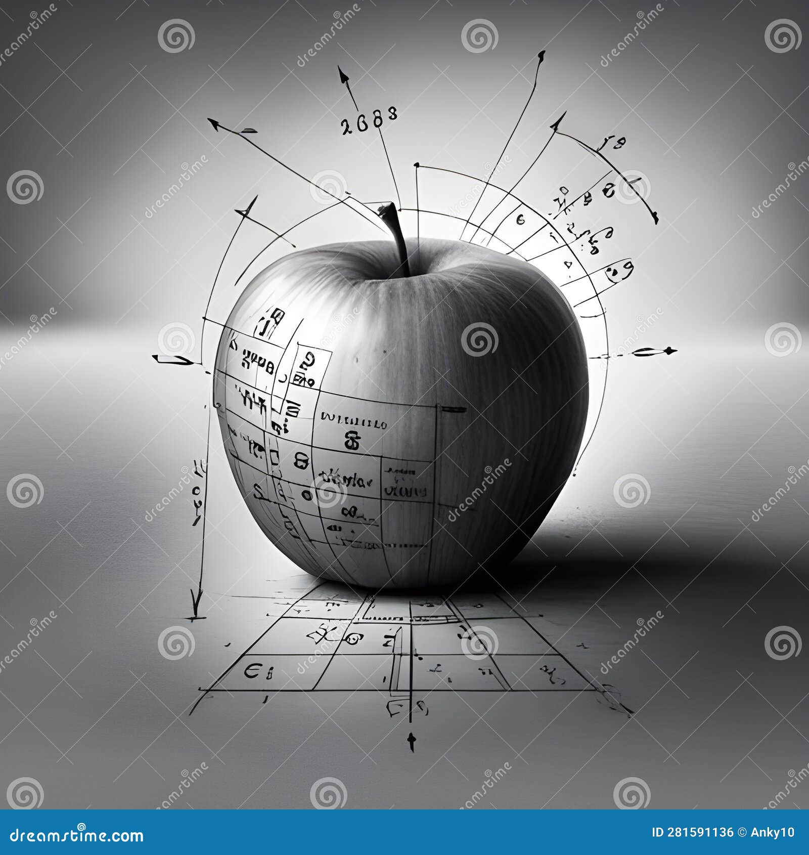 Apple Fruit with Calculus, in Black and White Stock Illustration ...