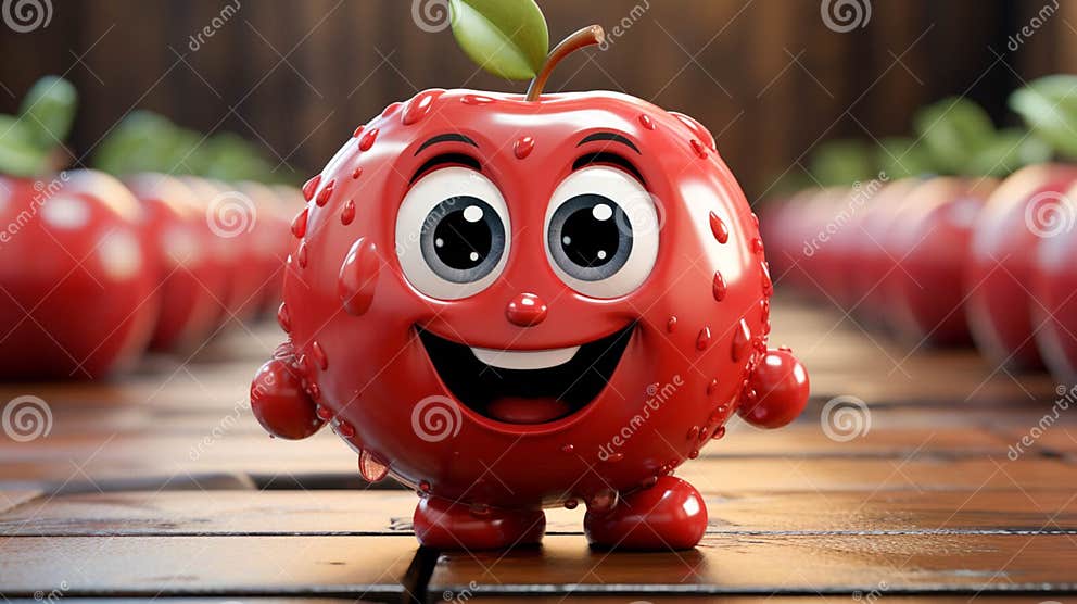 Apple Fruit Character in Happy Emotion Action Stock Illustration ...
