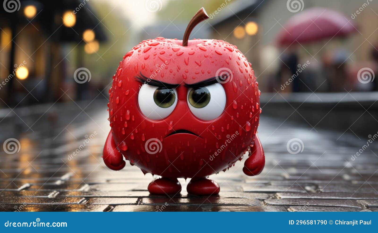 Apple Fruit Character in Sad Emotion Action Stock Illustration ...