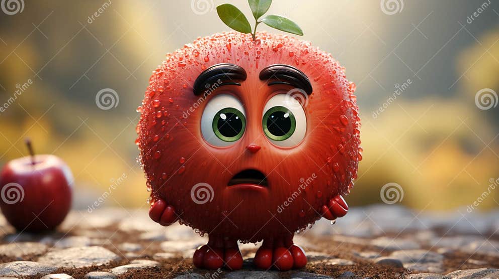 Apple Fruit Character in Sad Emotion Action Stock Illustration ...
