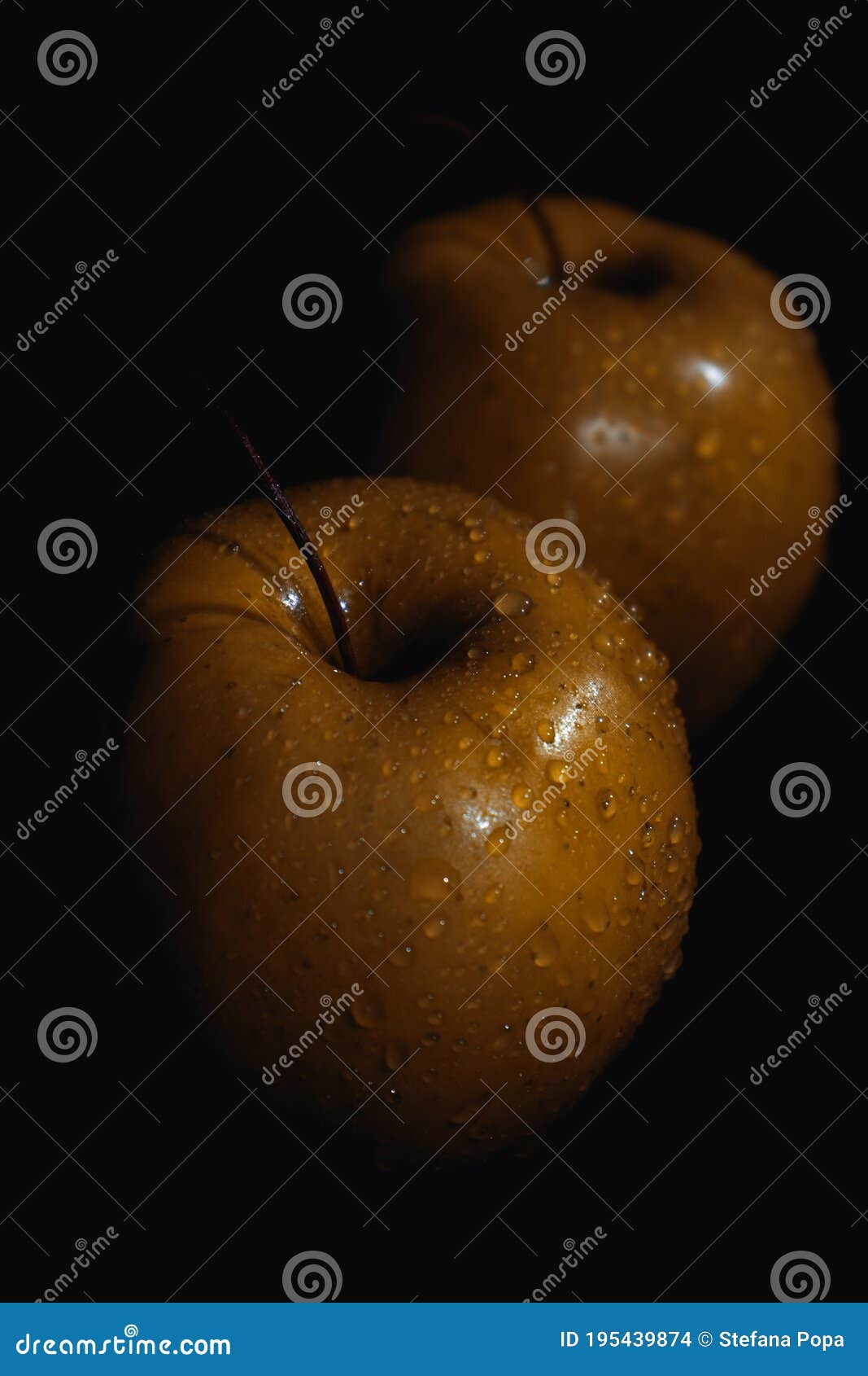 Apple Fruit with Drops of Water, Abstract Shadow, Black Background ...